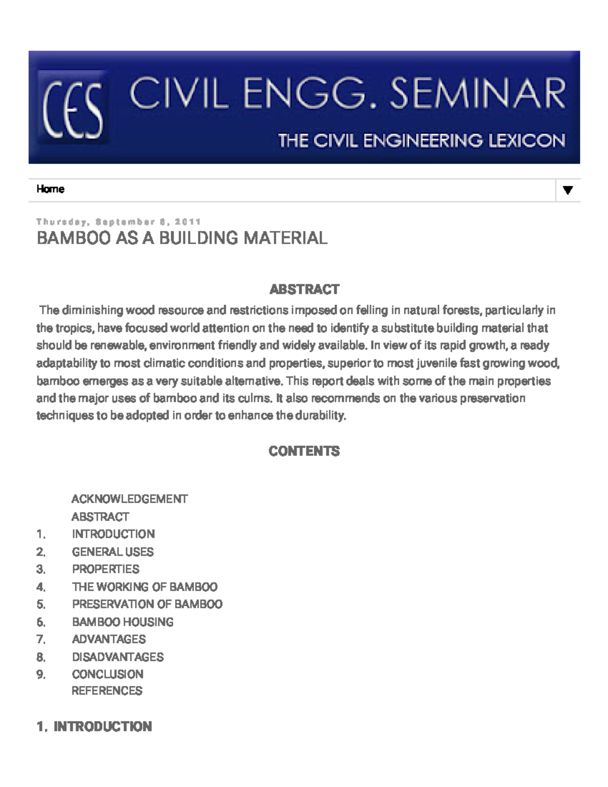 Civil Engineering Seminar Topics Bamboo AS A Building Material - T h u ...