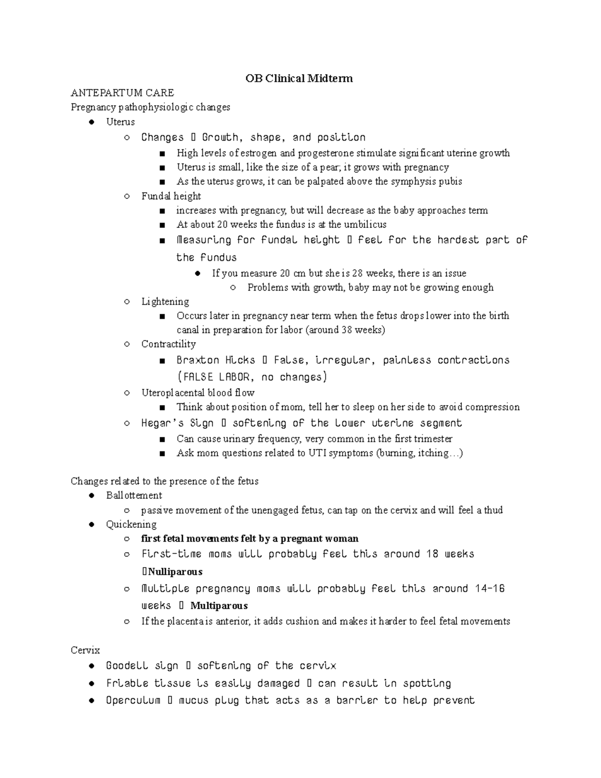 OB Clinical Midterm - study guide - OB Clinical Midterm ANTEPARTUM CARE Pregnancy ...