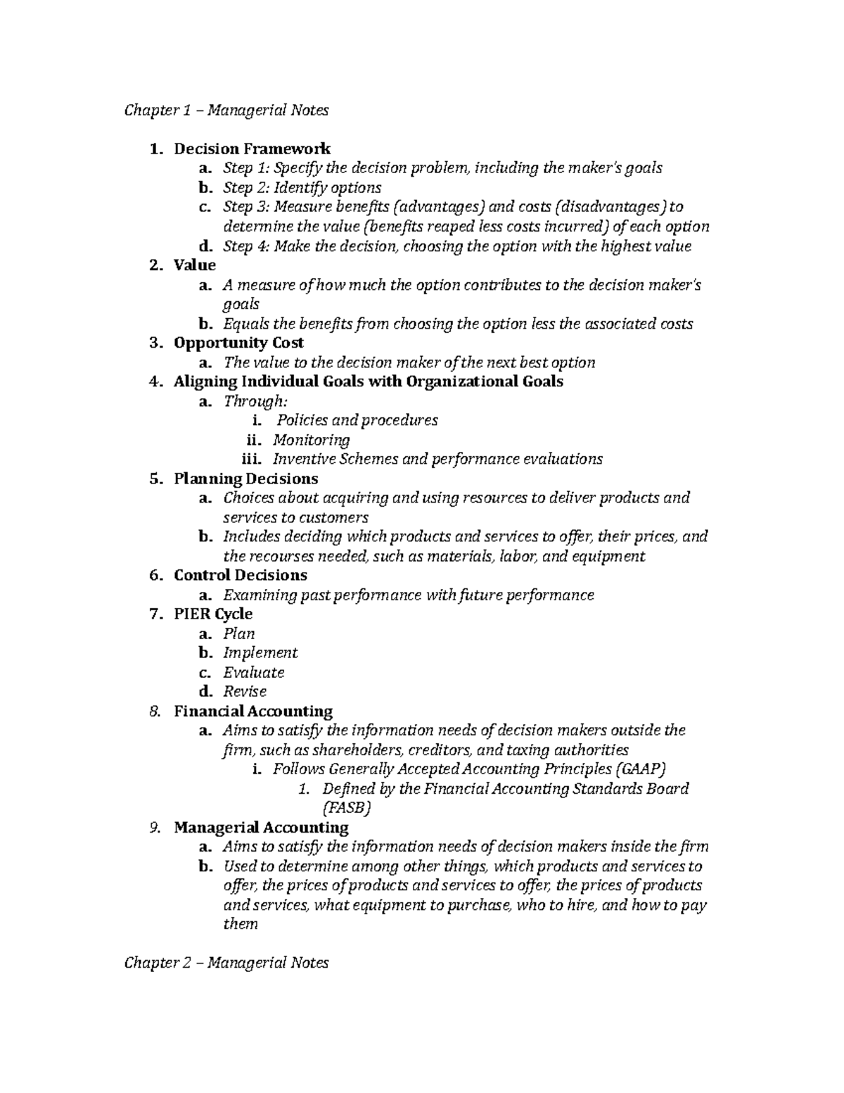 Chapter 1 – Managerial Notes - Chapter 1 Managerial Notes 1. Decision ...
