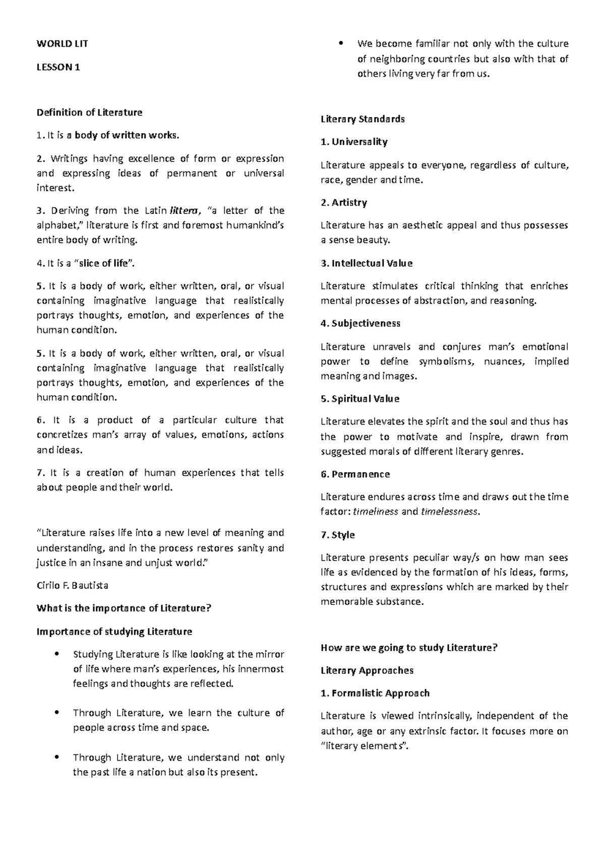 World LIT Lessons - NICE - WORLD LIT LESSON 1 Definition of Literature ...