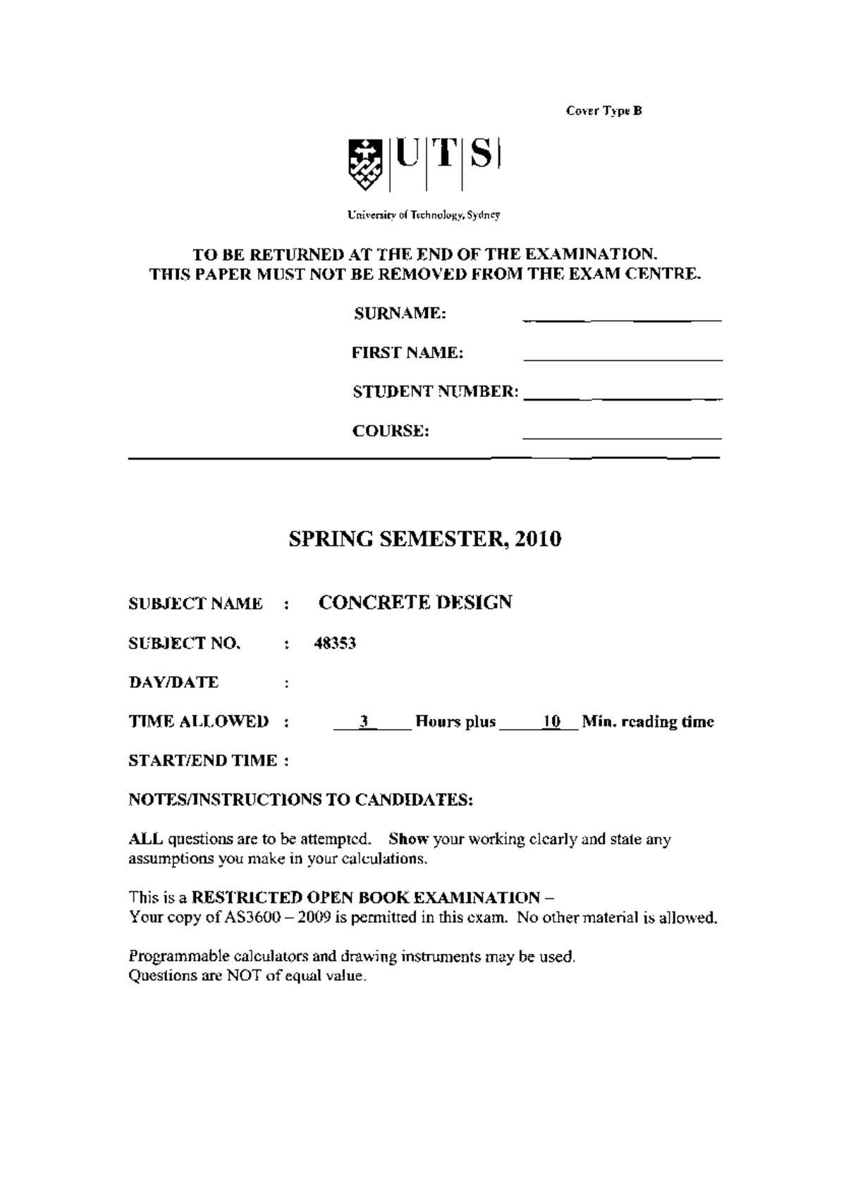 Spring 2010 Final Exam - Warning: Popup annotation has a missing or ...