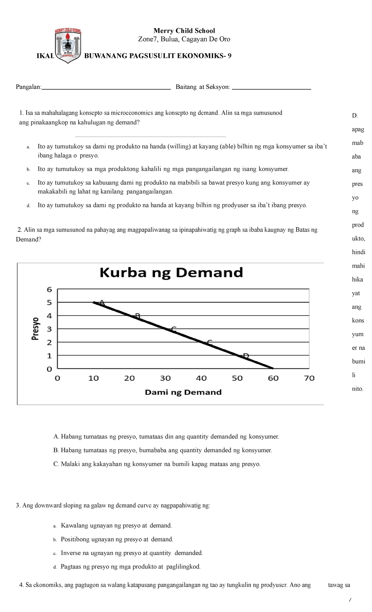 Grade-9-ap-exam - exam - / Merry Child School Zone7, Bulua, Cagayan De ...