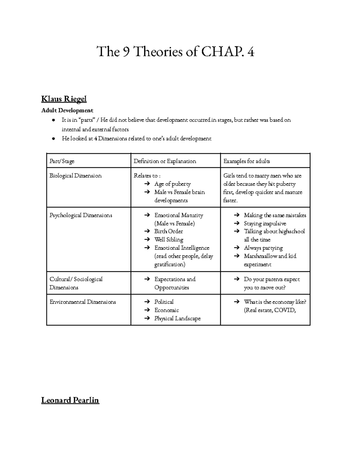 Chapter 4 - 9 Theories - The 9 Theories of CHAP. 4 Klaus Riegel Adult ...