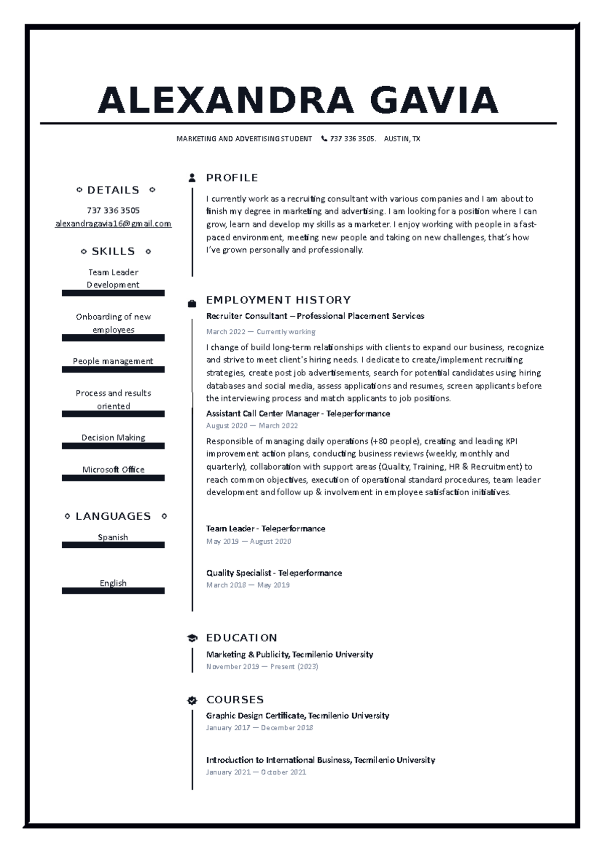 Resume Update Alexandra - ALEXANDRA GAVIA MARKETING AND ADVERTISING ...