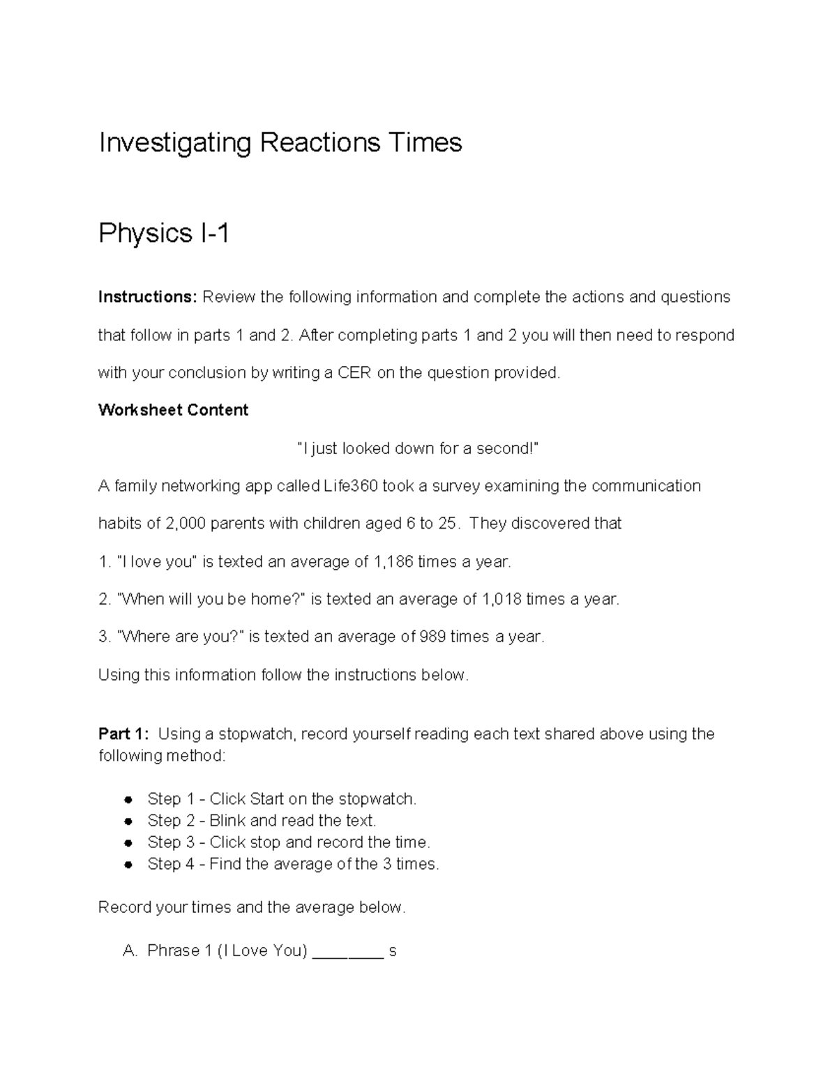3.3 Investigating Reaction Time - Investigating Reactions Times Physics ...