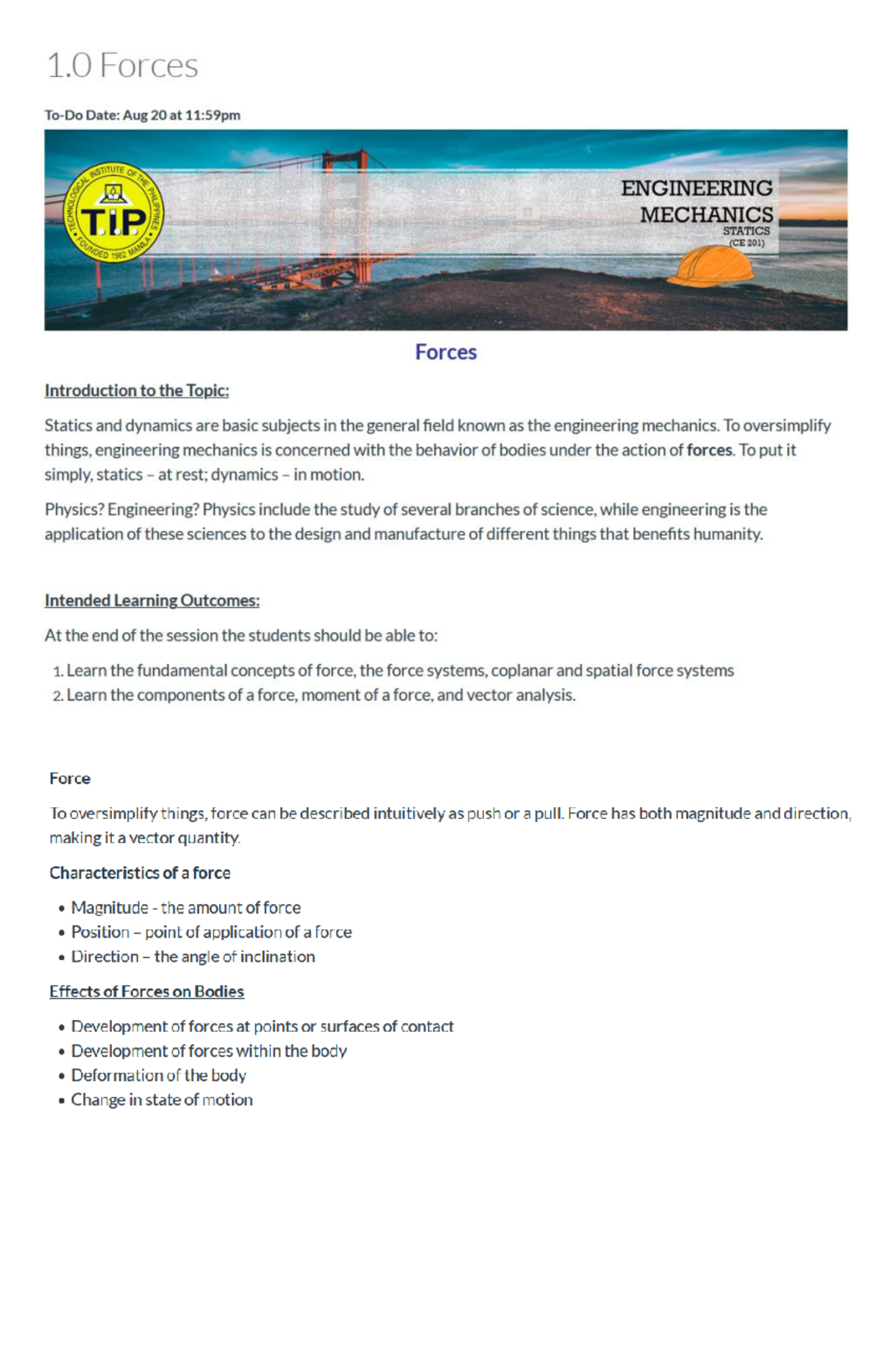 Engineering Mechanics Module 1 - Statics Of Rigid Bodies - Studocu