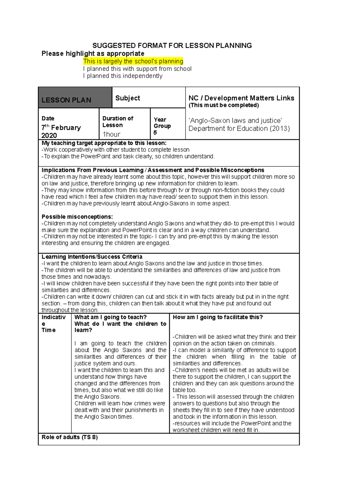 Lesson Plan- Anglo Saxons- law and justice - SUGGESTED FORMAT FOR ...