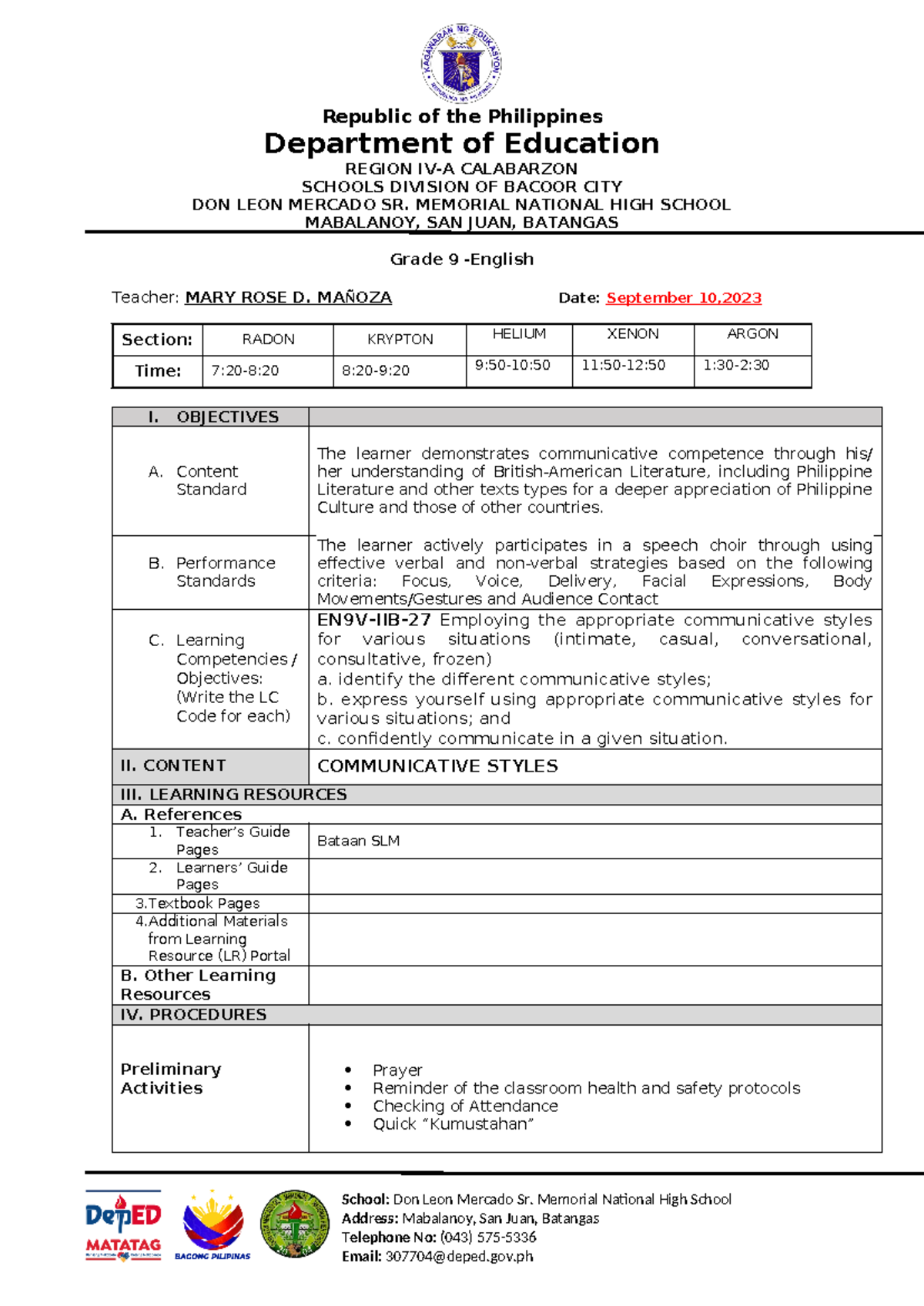 G9- Manoza September 10,2024 - Department of Education REGION IV-A ...