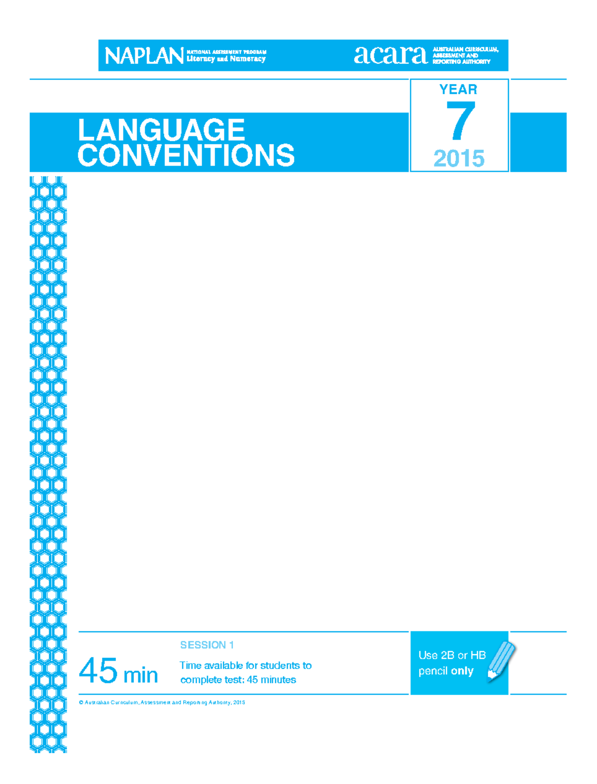 Naplan 2015 final test language conventions year 7 - 7 year 2015 Use 2B ...