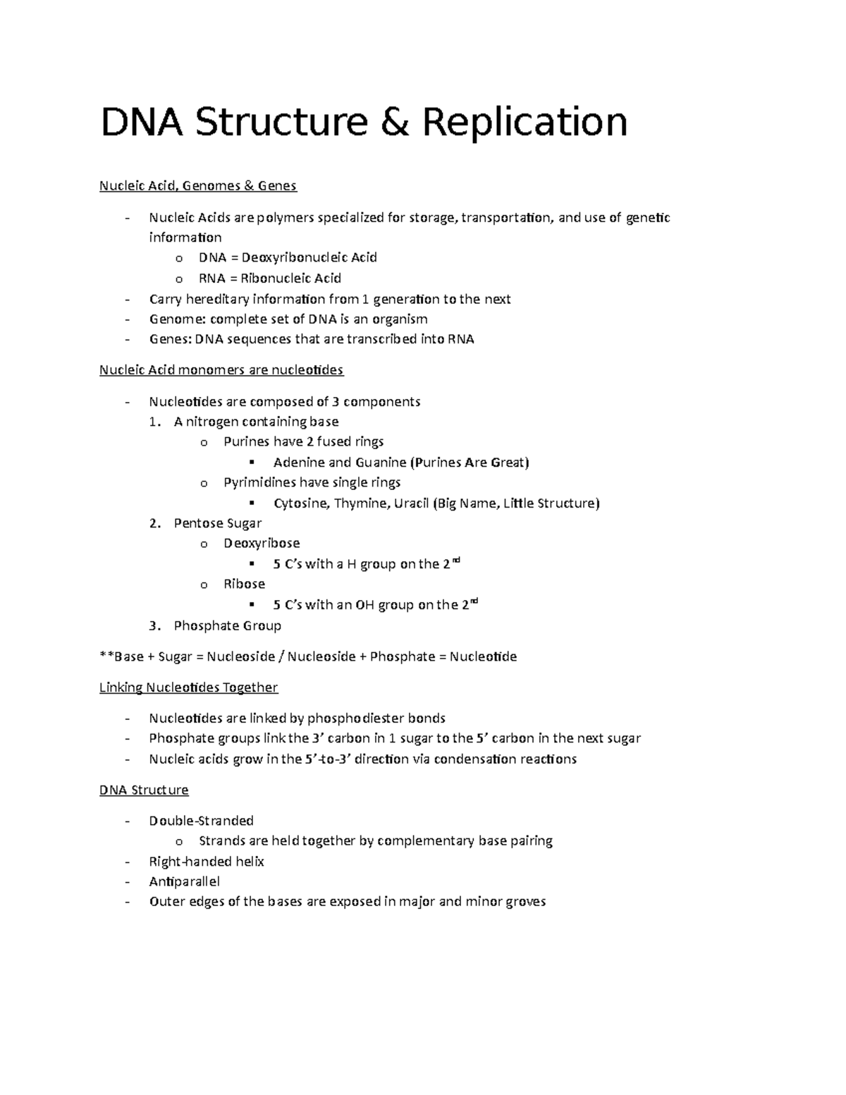 DNA Structure and Replication - DNA Structure & Replication Nucleic ...