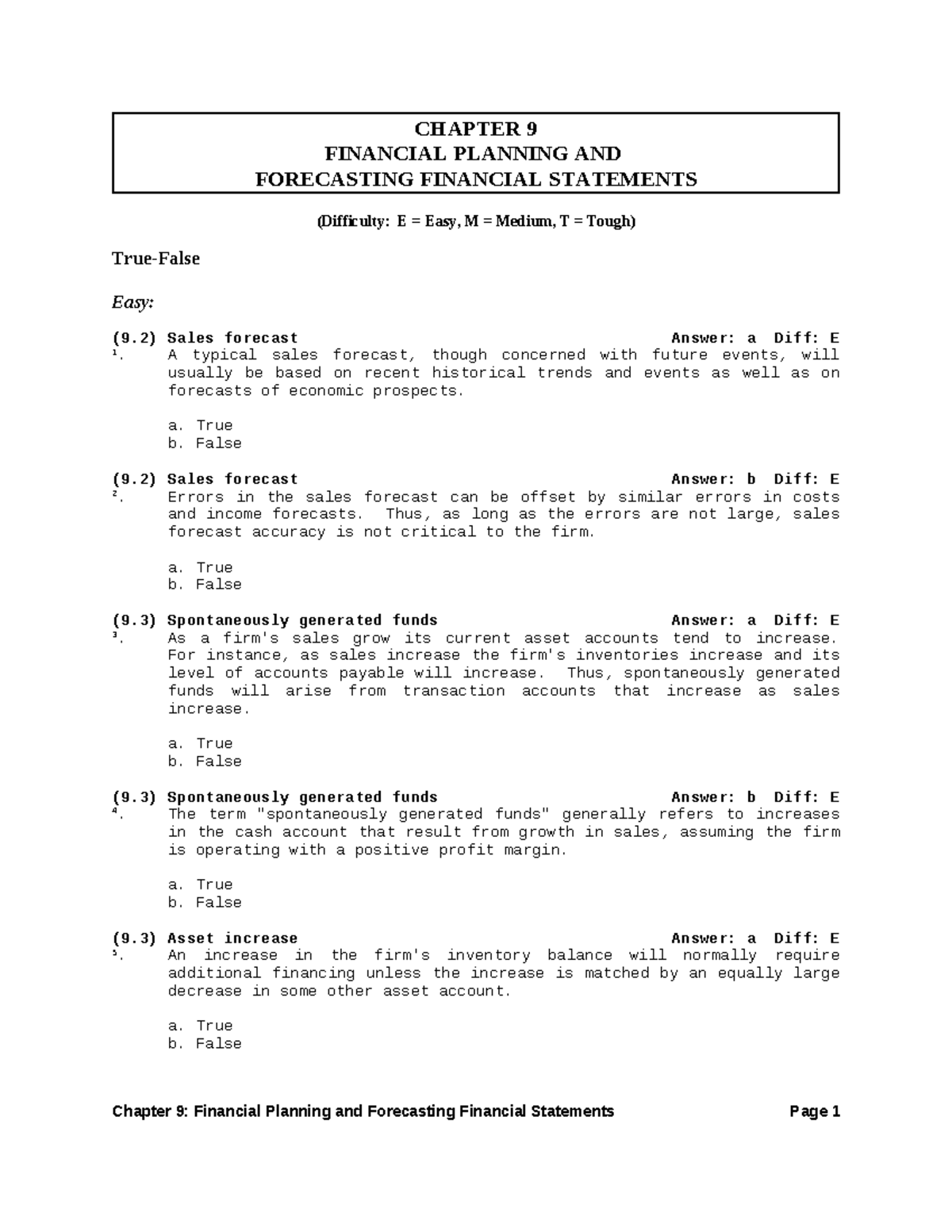 Chapter 6 TB - CHAPTER 9 FINANCIAL PLANNING AND FORECASTING FINANCIAL ...