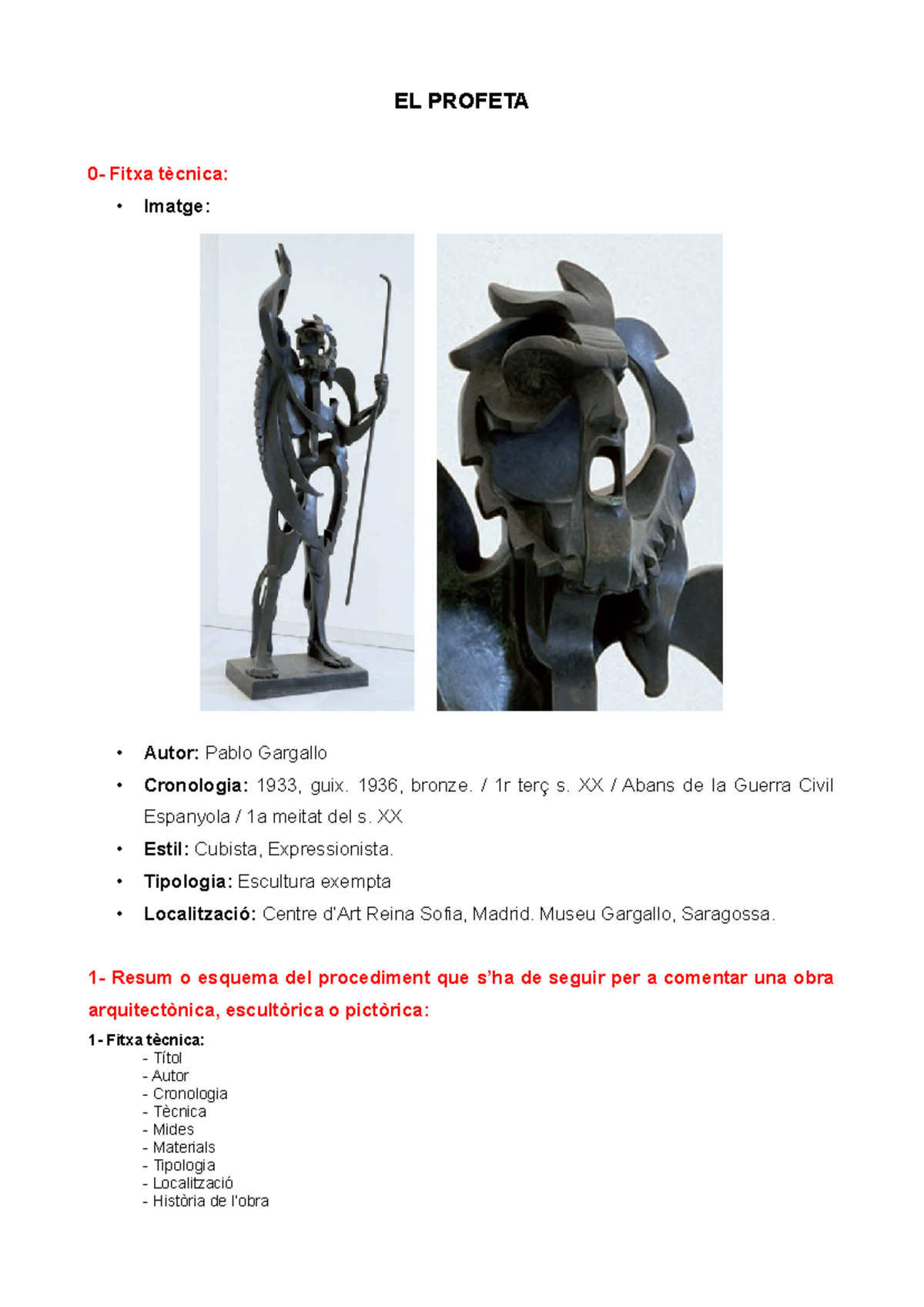 El profeta - xcvbnm, - EL PROFETA 0- Fitxa tècnica: • Imatge: • Autor: Pablo Gargallo ...