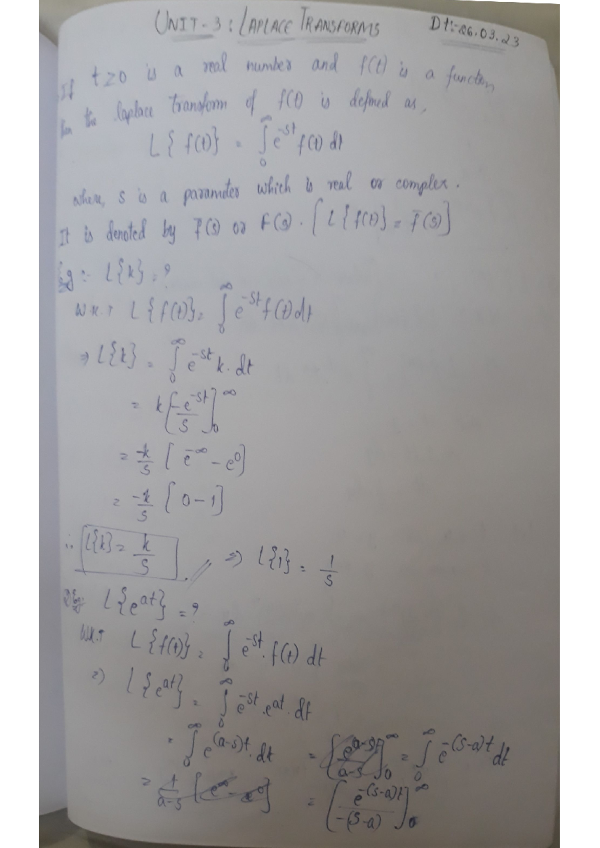 M2 unit-3 - UNIT. 3: LAPLACE TRANSFORMS tzo is a real number and is a function If the laplace ...