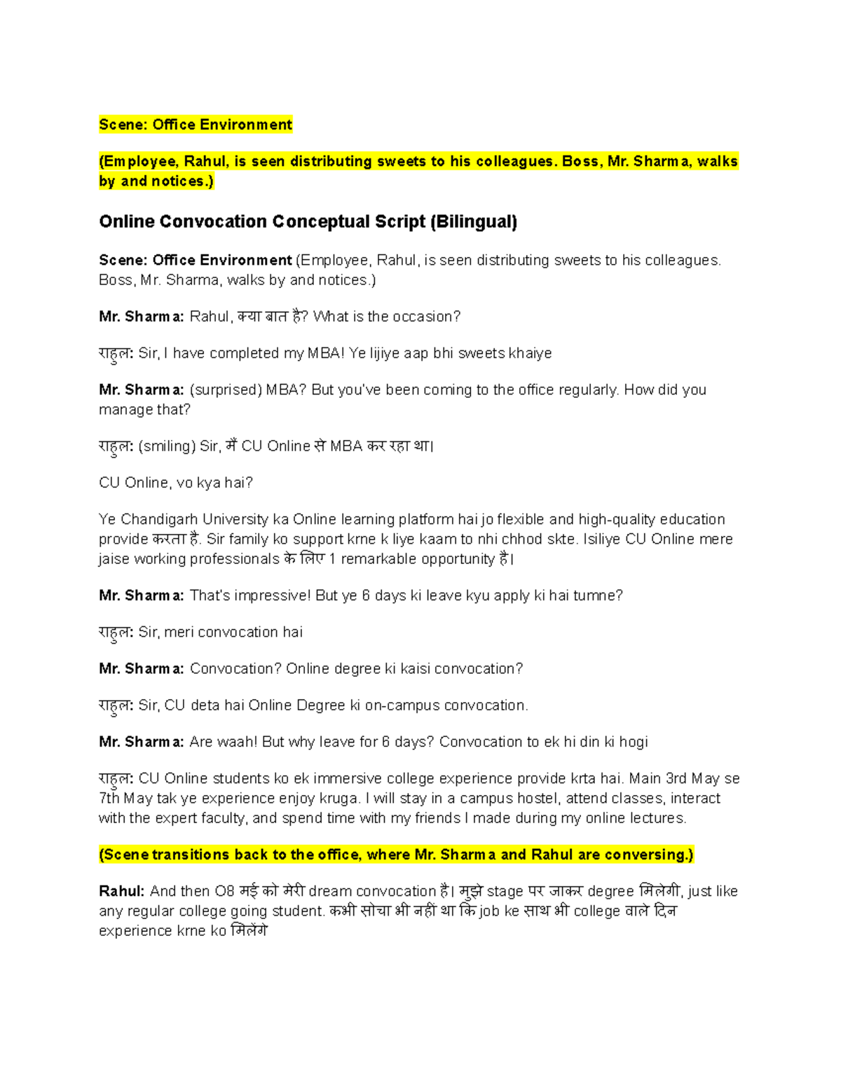 Online Convocation Conceptual Script - Scene: Office Environment ...