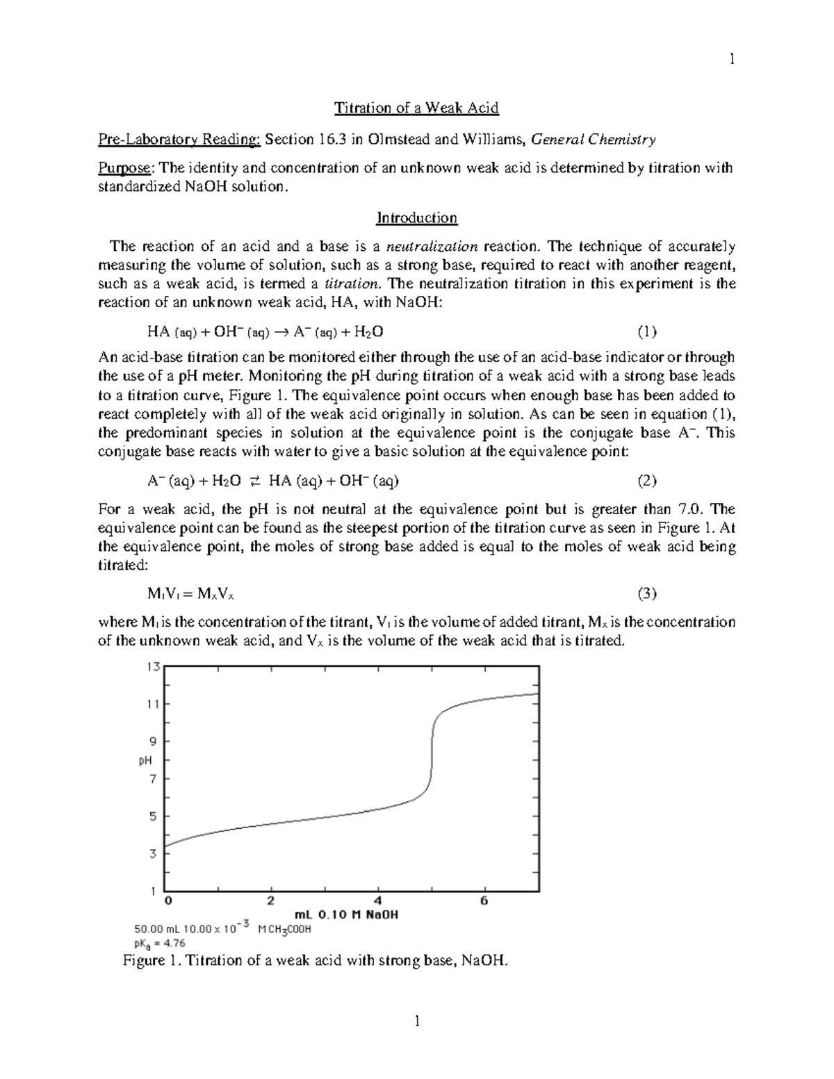 CH142Exp5Titration - lab report - Titration of a Weak Acid Pre ...