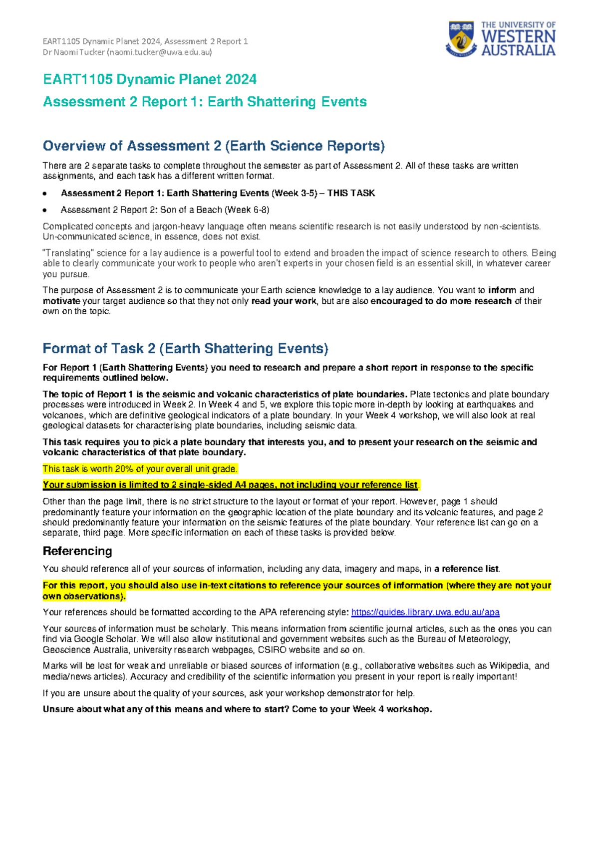 Assessment 2Task2 Earth Shattering Events 2024 - Dr Naomi Tucker (naomi ...