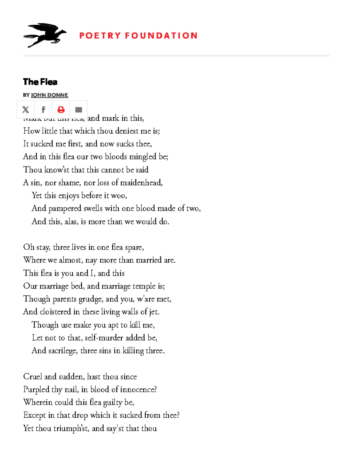 The Flea The Poetry Foundation - The Flea BY JOHN DONNE Mark but this ...