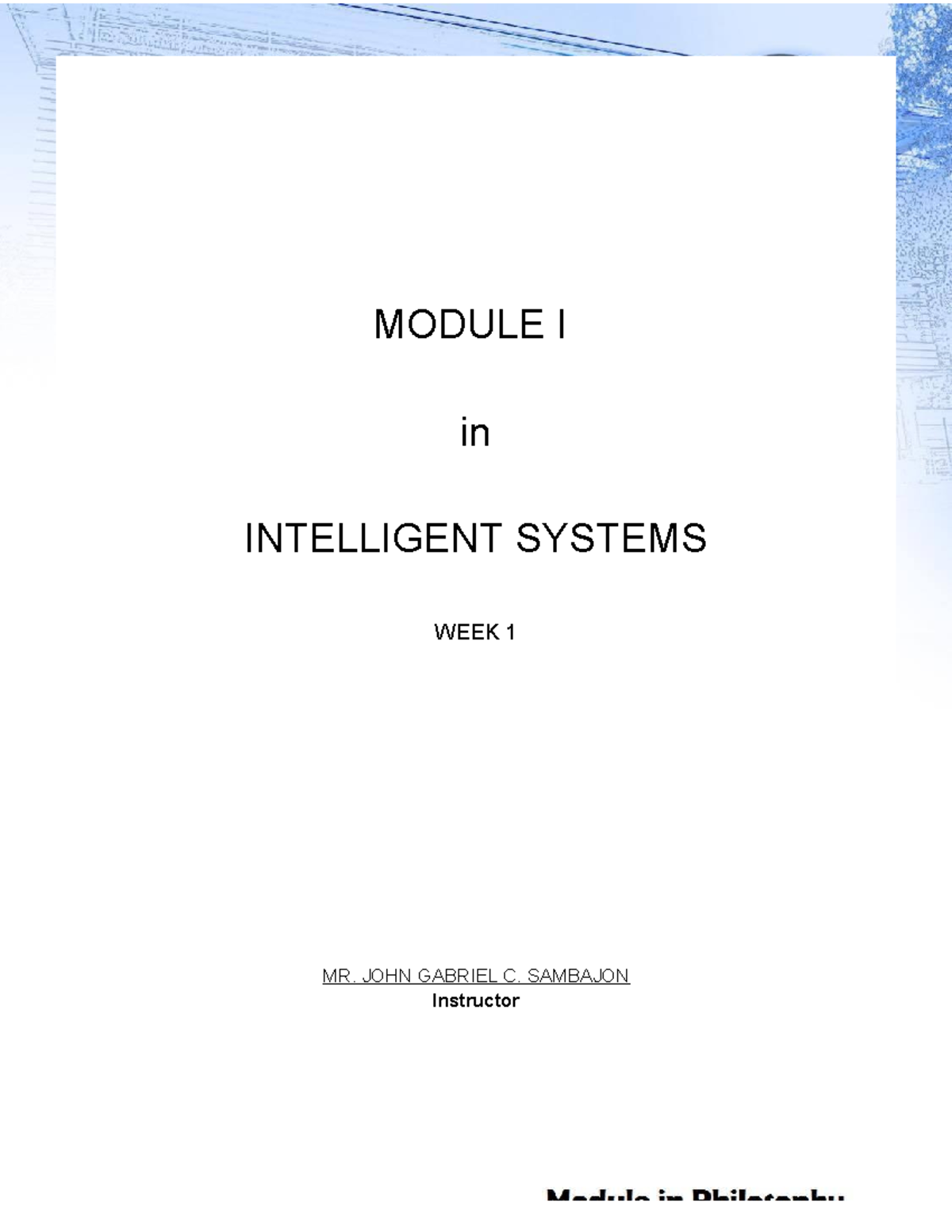1. Introduction TO Robotics - MODULE I in INTELLIGENT SYSTEMS WEEK 1 MR ...