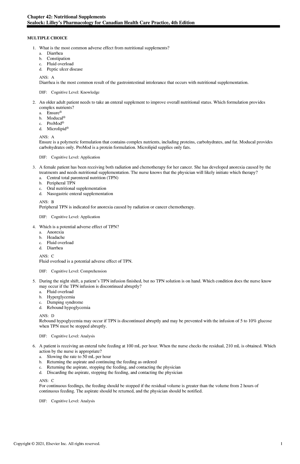 Exam View - Chapter 42 - ,......... - Copyright © 2021, Elsevier Inc ...