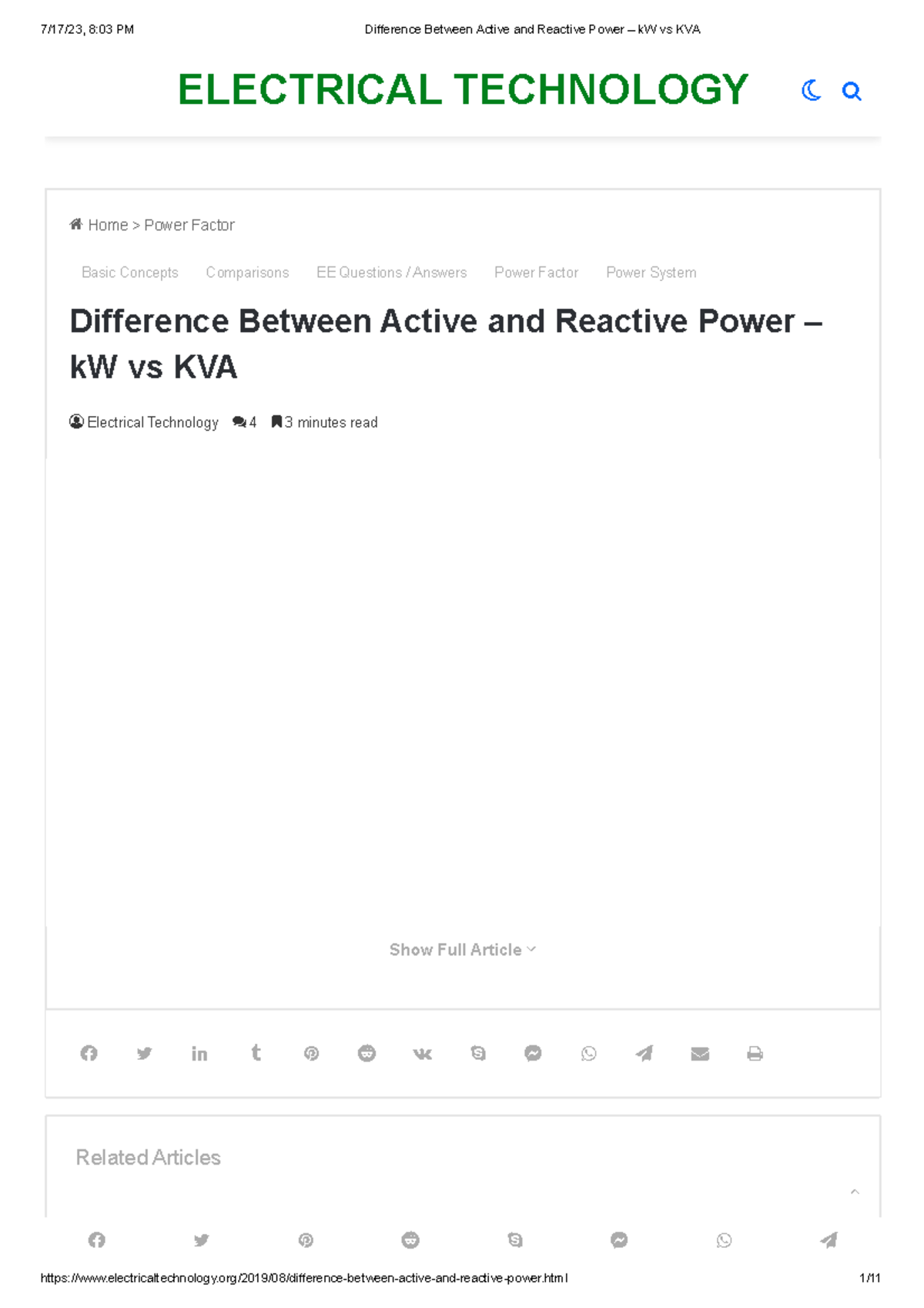 Difference Between Active and Reactive Power – k W vs KVA - The following power triangle shows ...