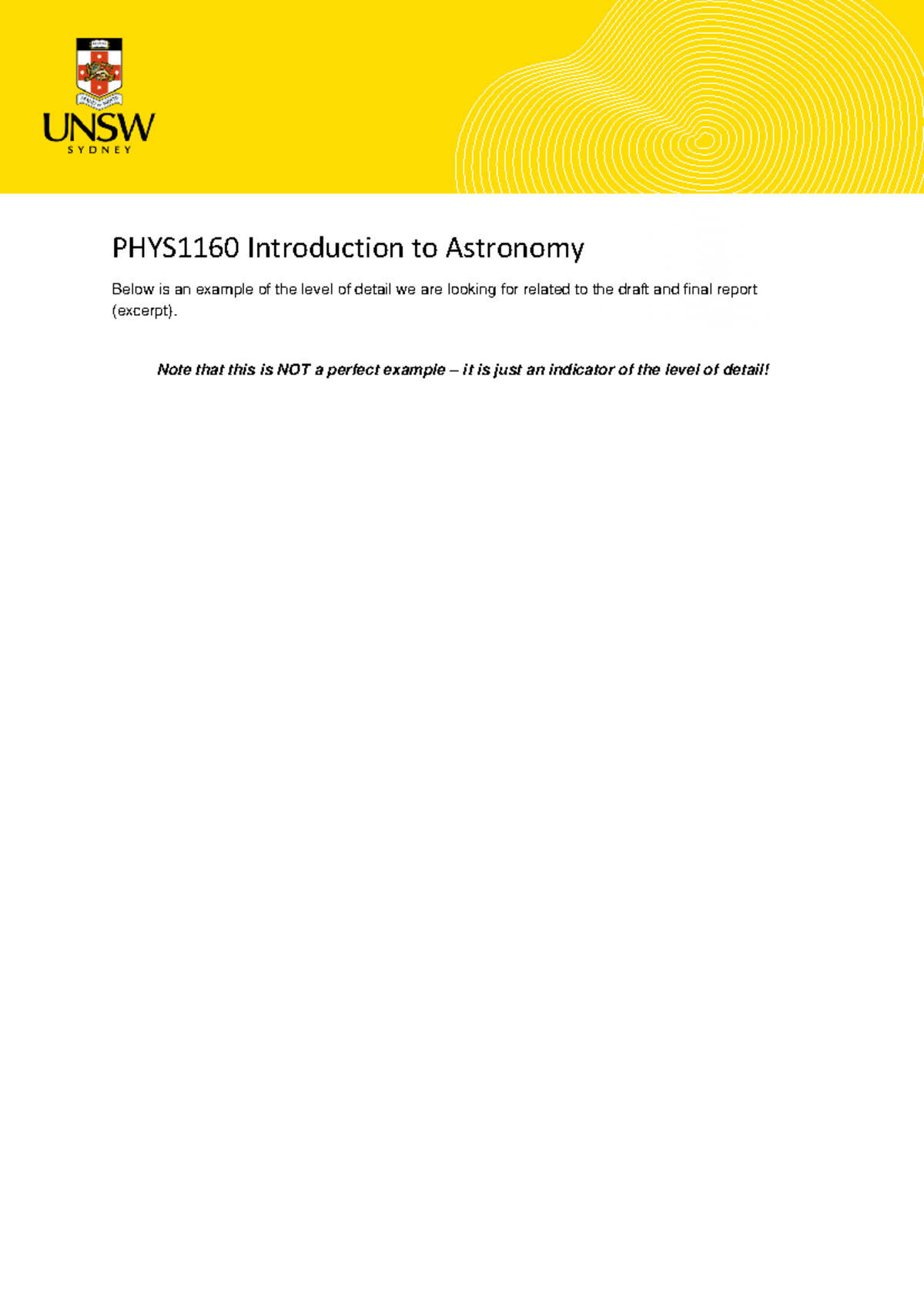 PHYS1160 assignment draft example - PHYS1160 Introduction to Astronomy ...