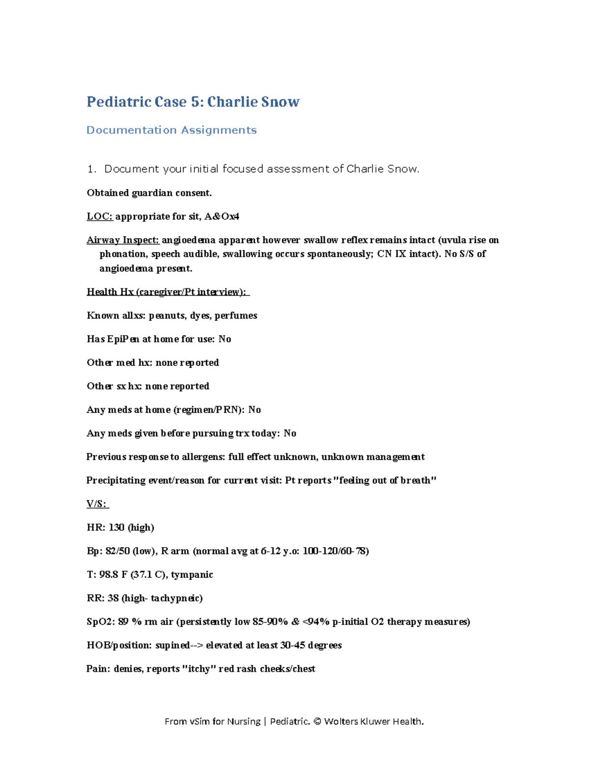 Ped Case 05 Charlie Snow v Sim2 DA - Pediatric Case 5: Charlie Snow ...