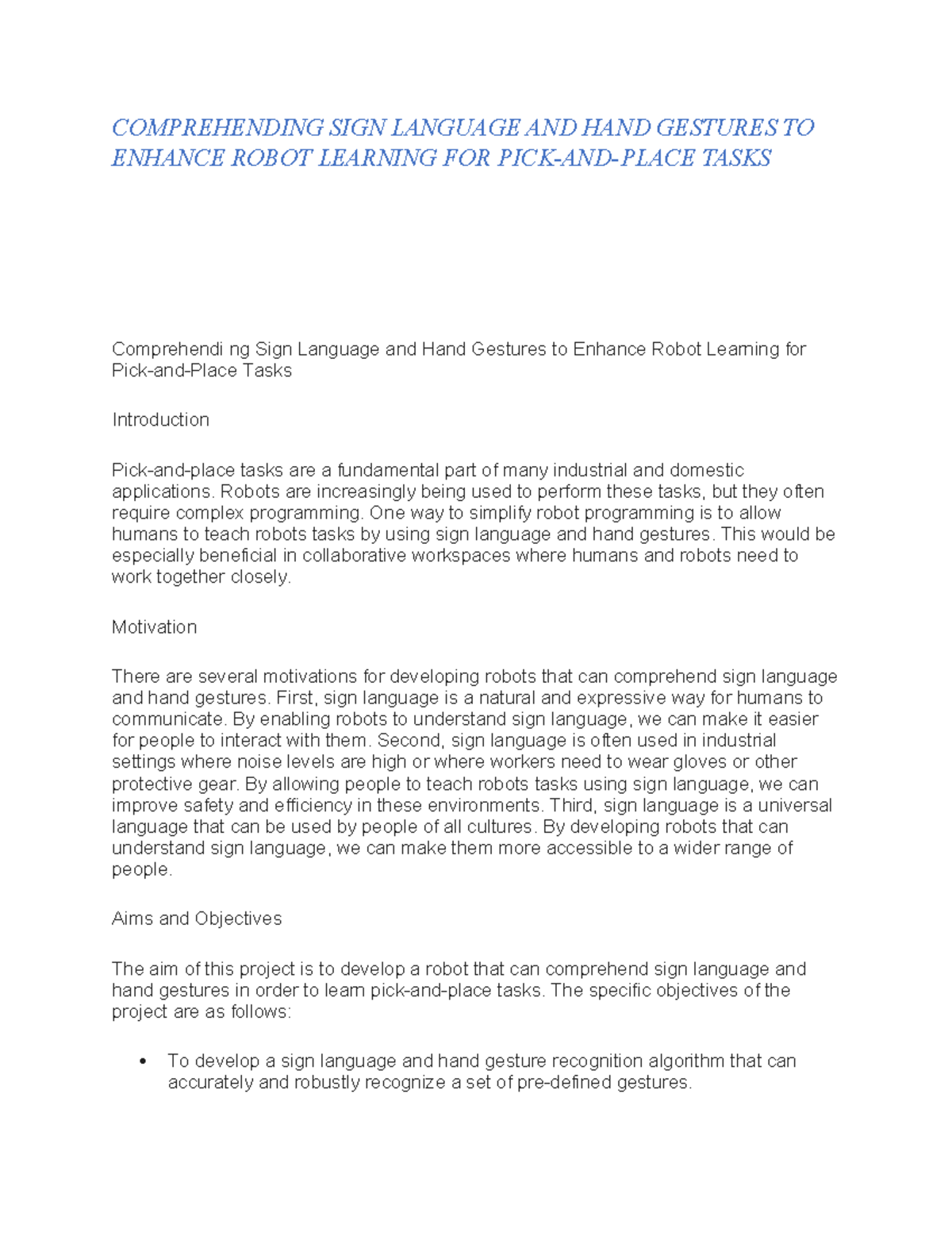 Comprehending SIGN Language AND HAND Gestures TO Enhance Robot Learning ...