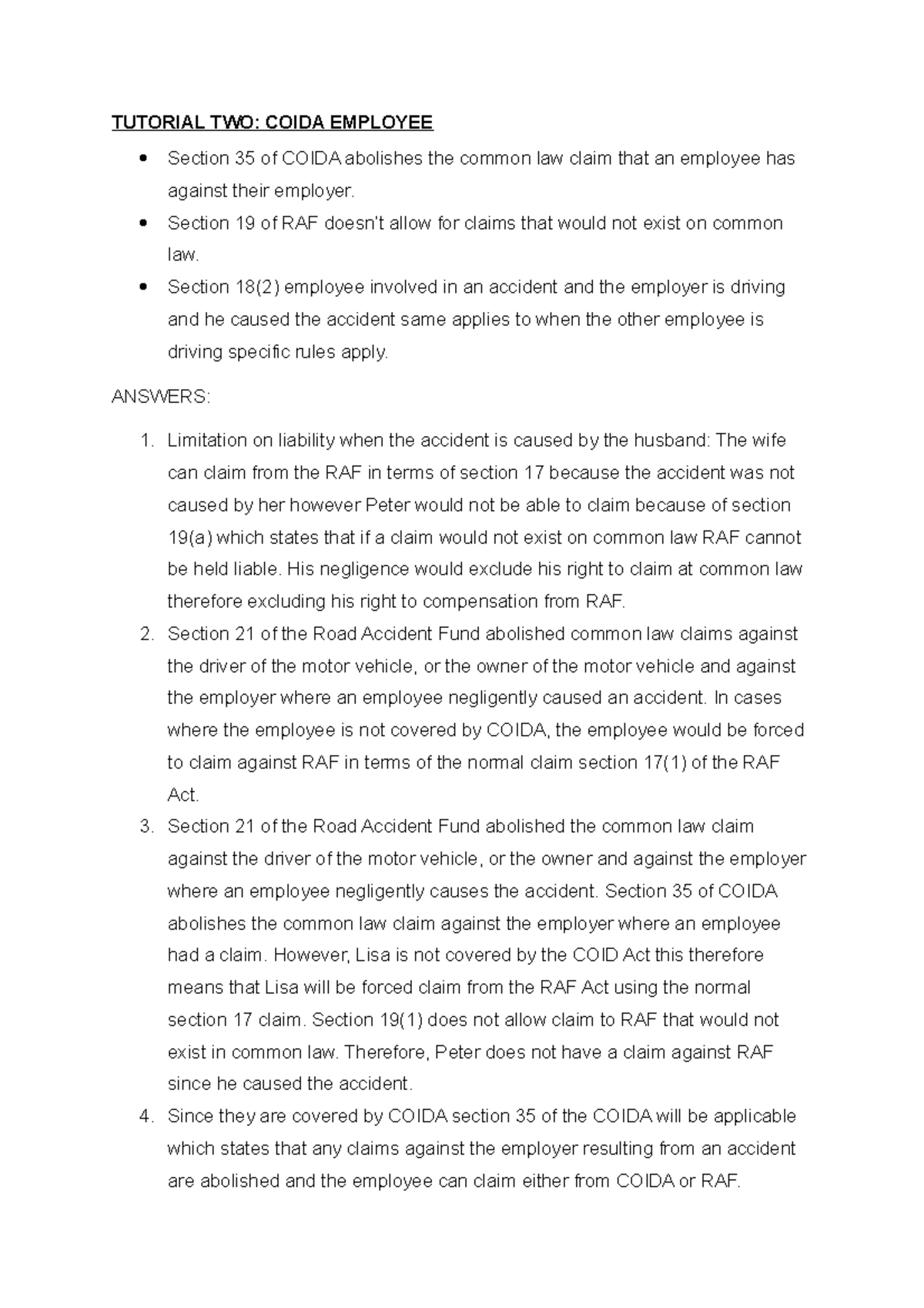 Coida Tutorial - best notes - TUTORIAL TWO: COIDA EMPLOYEE Section 35 ...