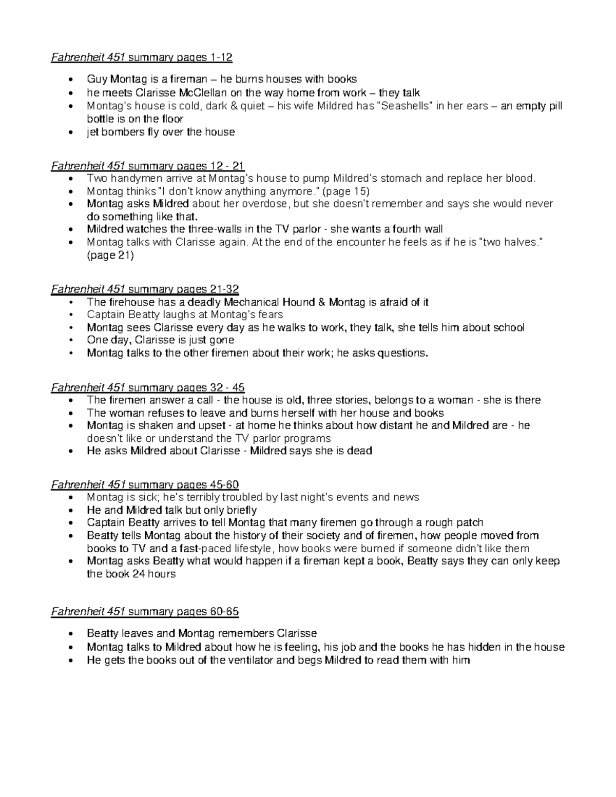 Notes Part One - Fahrenheit 451 summary pages 1- Guy Montag is a ...