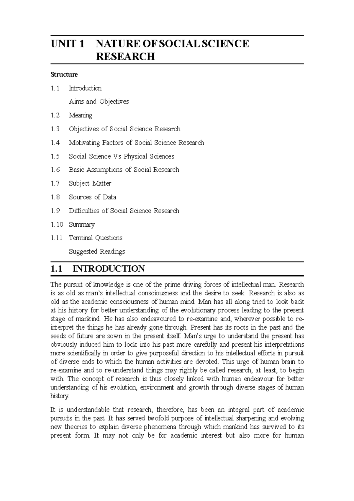 Unit-1 - Nature of sociological research - UNIT 1 NATURE OF SOCIAL SCIENCE RESEARCH Structure 1 ...