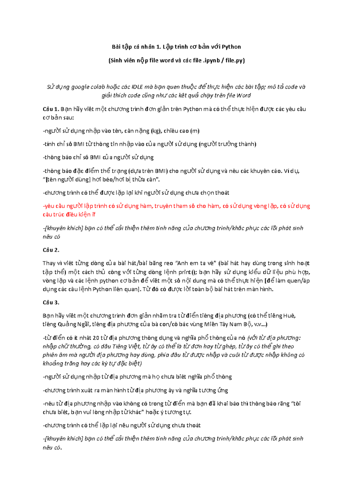 Bai tap 1 Python co ban va ap dung - Bài t ập cá nhân 1. L ập trình c ơ ...