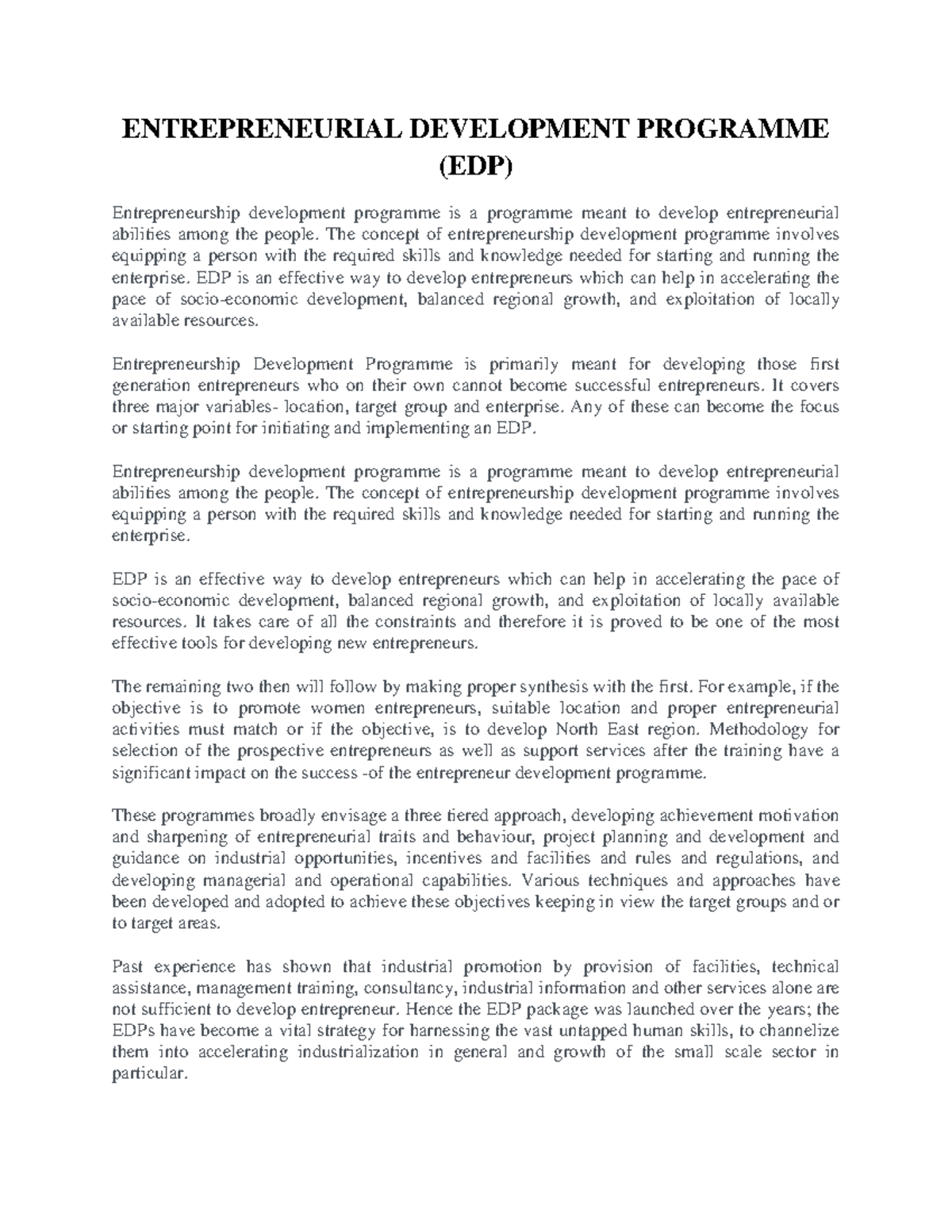 Entrepreneurial Development Programme - ENTREPRENEURIAL DEVELOPMENT ...