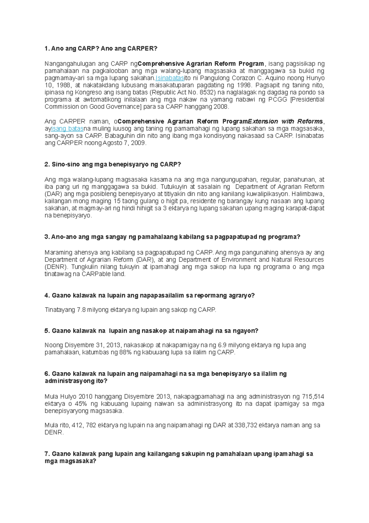 CARP (Agrarian Reform) - Ano ang CARP? Ano ang CARPER? Nangangahulugan ...