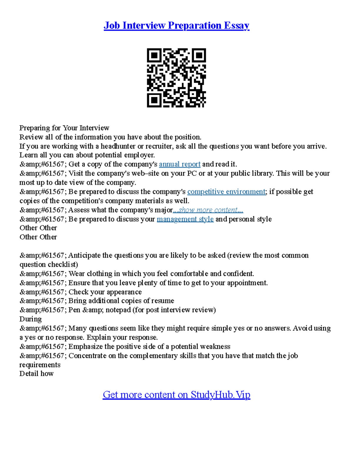 Job Interview Essay - Job Interview Preparation Essay Preparing for ...