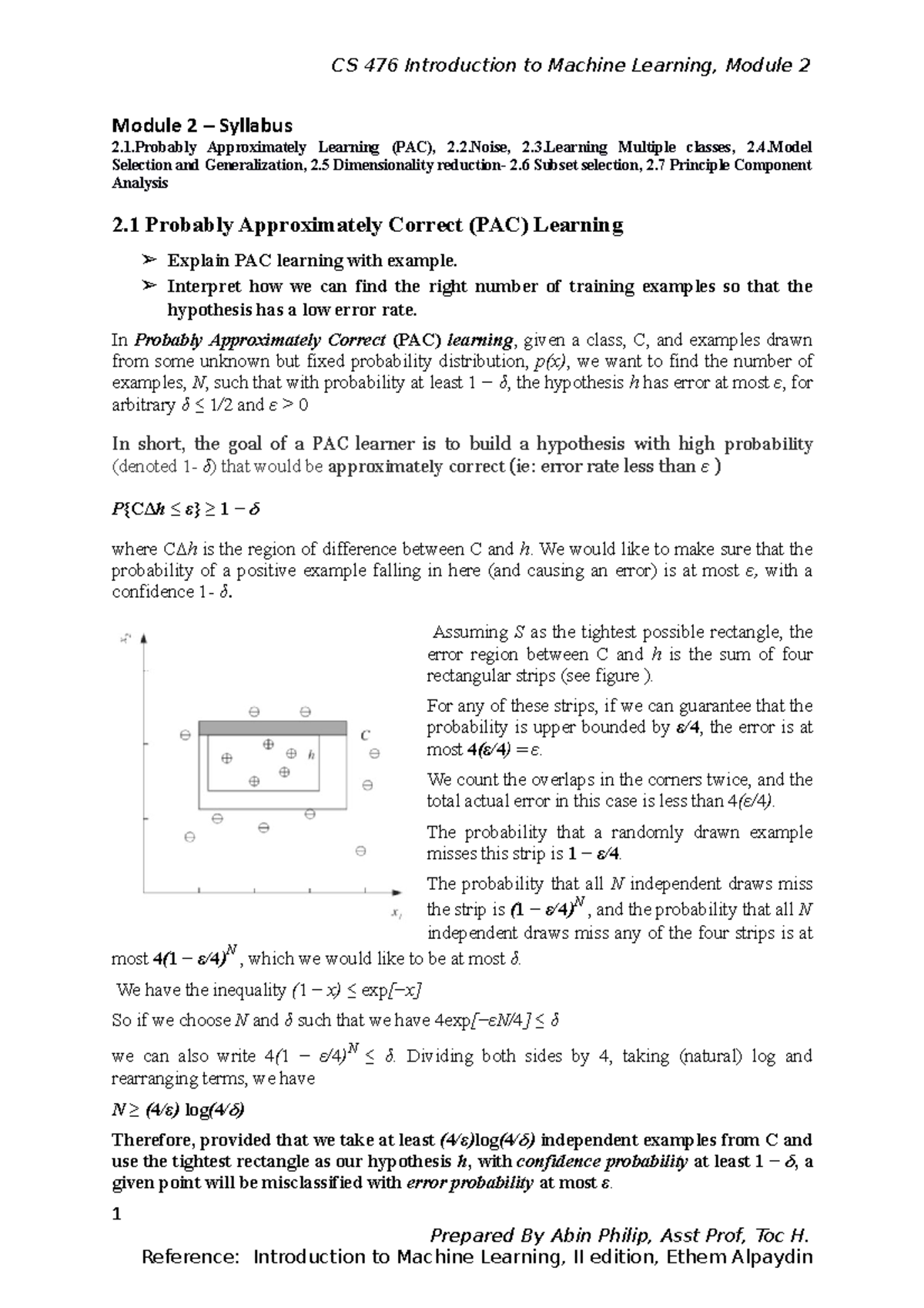 ML2 - Module 2 – Syllabus 2.1 Approximately Learning (PAC), 2.2, 2.3 ...