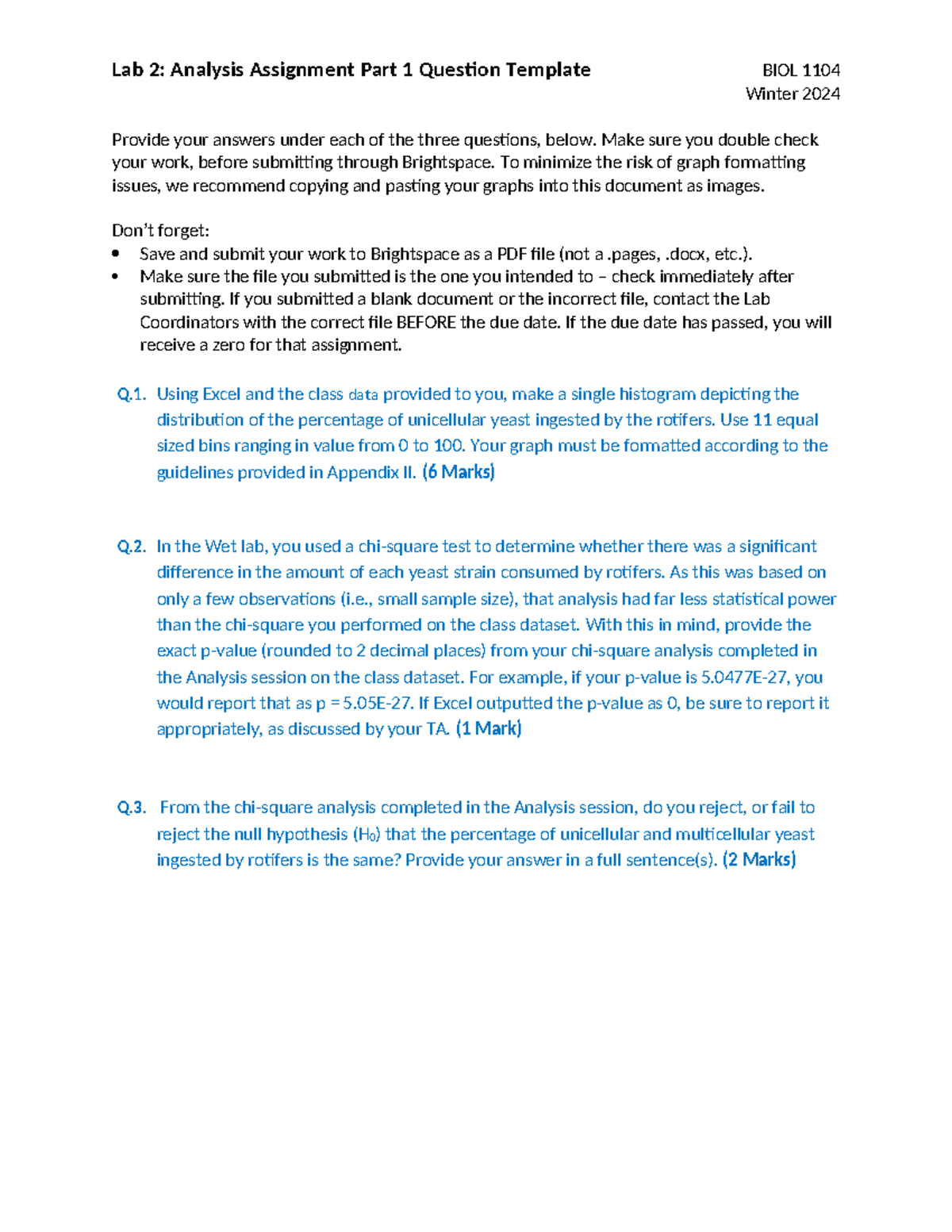 Lab 2 - Analysis Assignment P1 (W24) - Lab 2: Analysis Assignment Part 1 Question Template BIOL ...