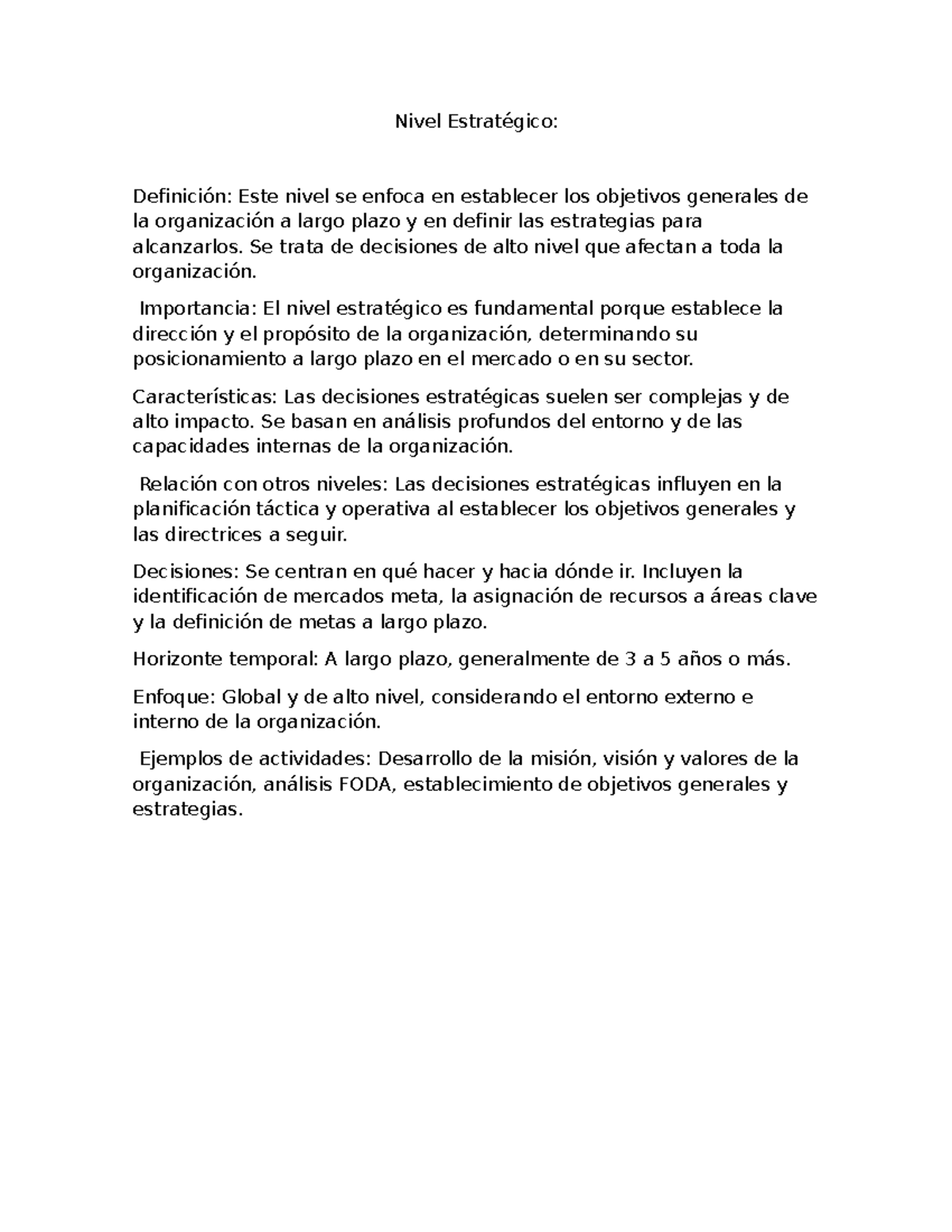 AC Aprendizaje U2 - fvzfsdz - Nivel Estratégico: Definición: Este nivel ...
