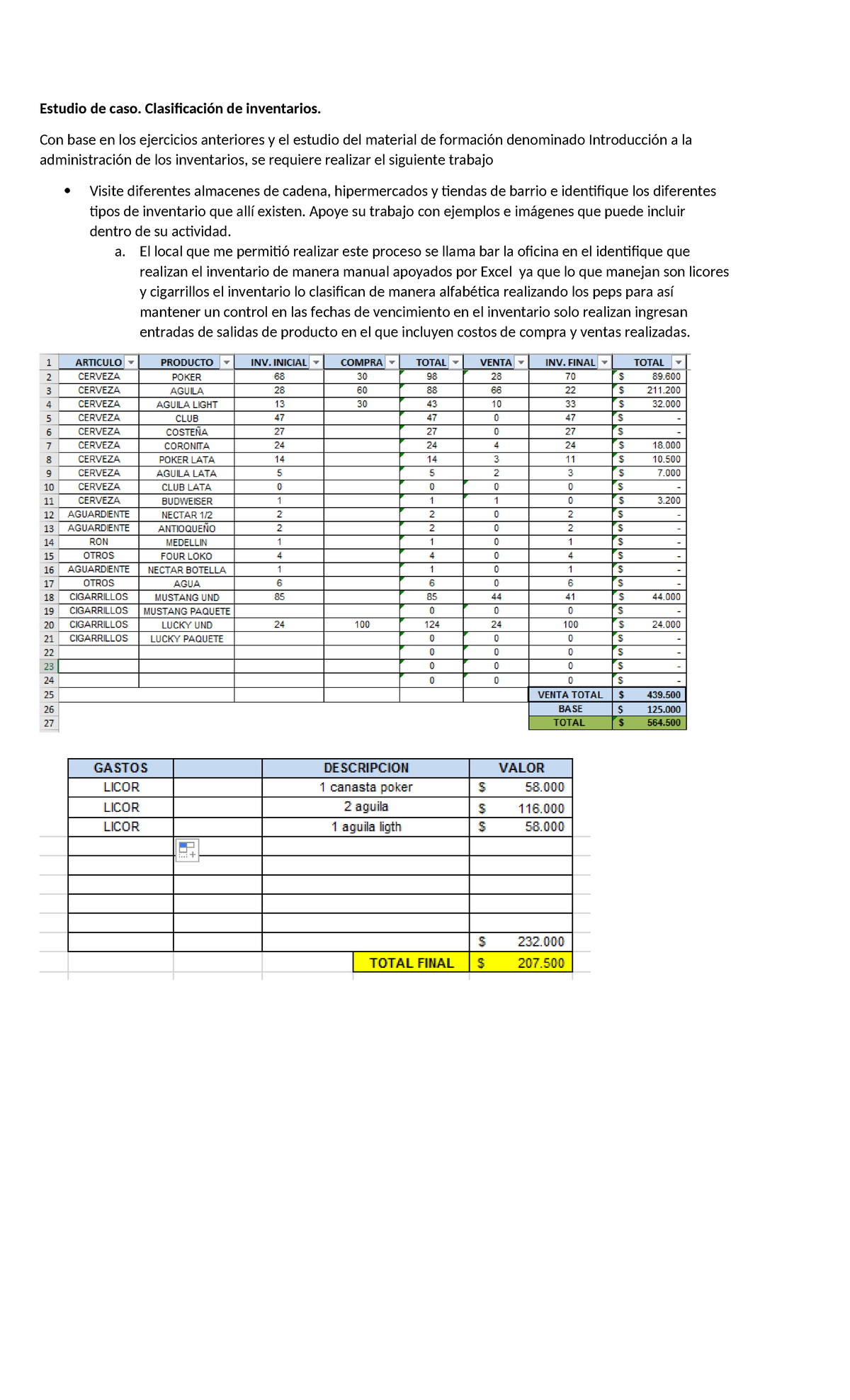 Mapa conceptual - hgjfg - Estudio de caso. Clasificación de inventarios ...