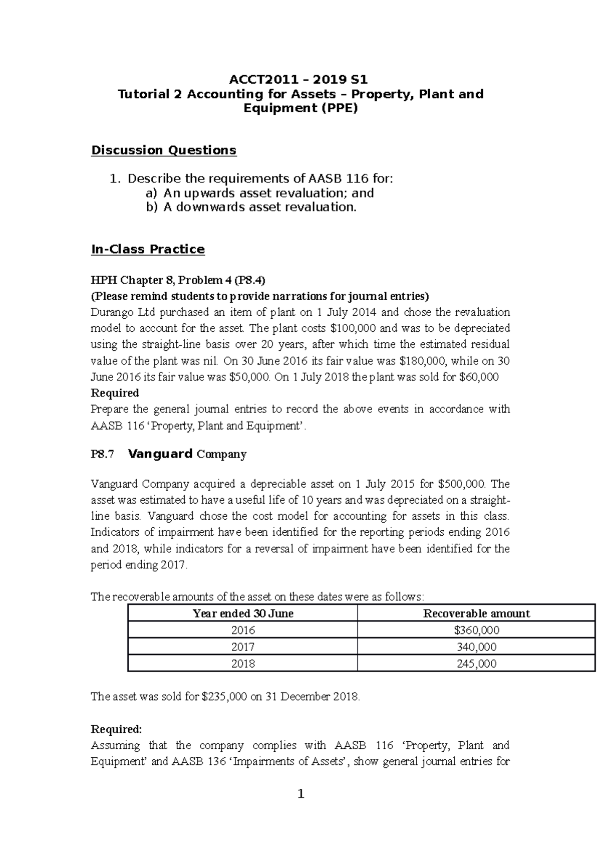 Tutorial 2 PPE Discussion Questions S1 2019 - ACCT2011 – 2019 S ...