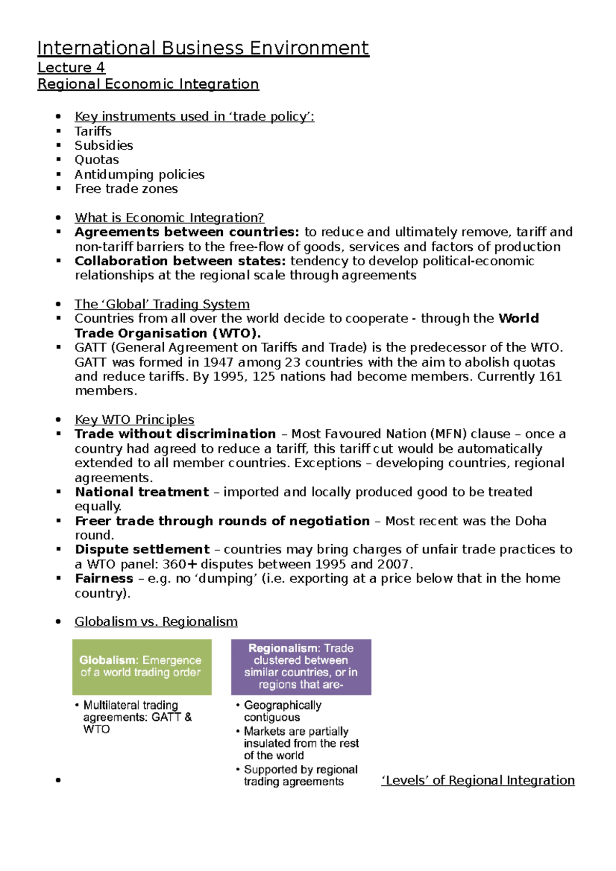 4. regional economic integration - International Business Environment ...