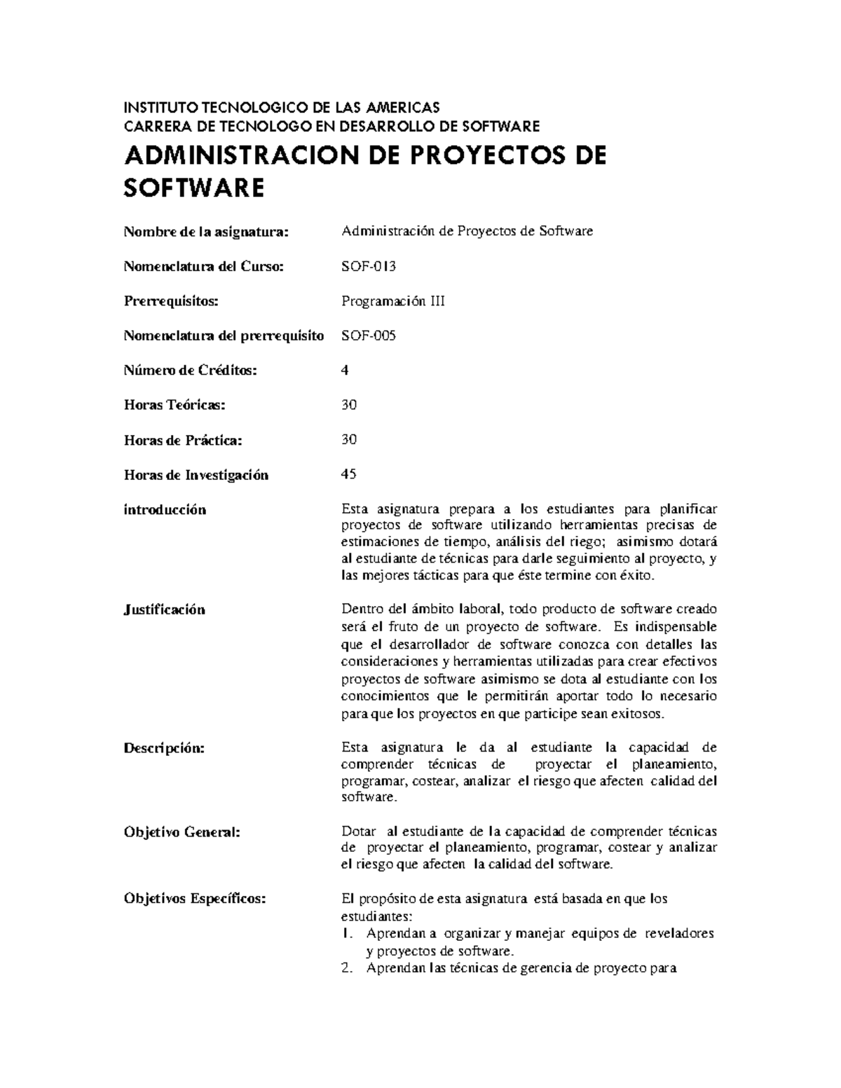 Programa de clases - Tarea BDD - INSTITUTO TECNOLOGICO DE LAS AMERICAS ...