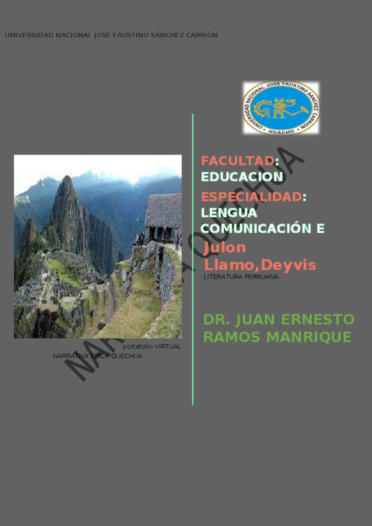 Épica narrativa Quechua o Prehispánica - portafolio VIRTUAL NARRATIVA ...