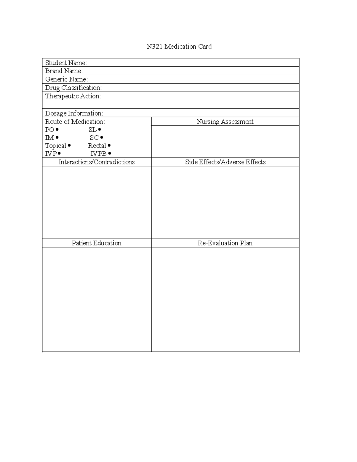 Medication Card Med-Surg - HED 4215 - N321 Medication Card Student Name ...