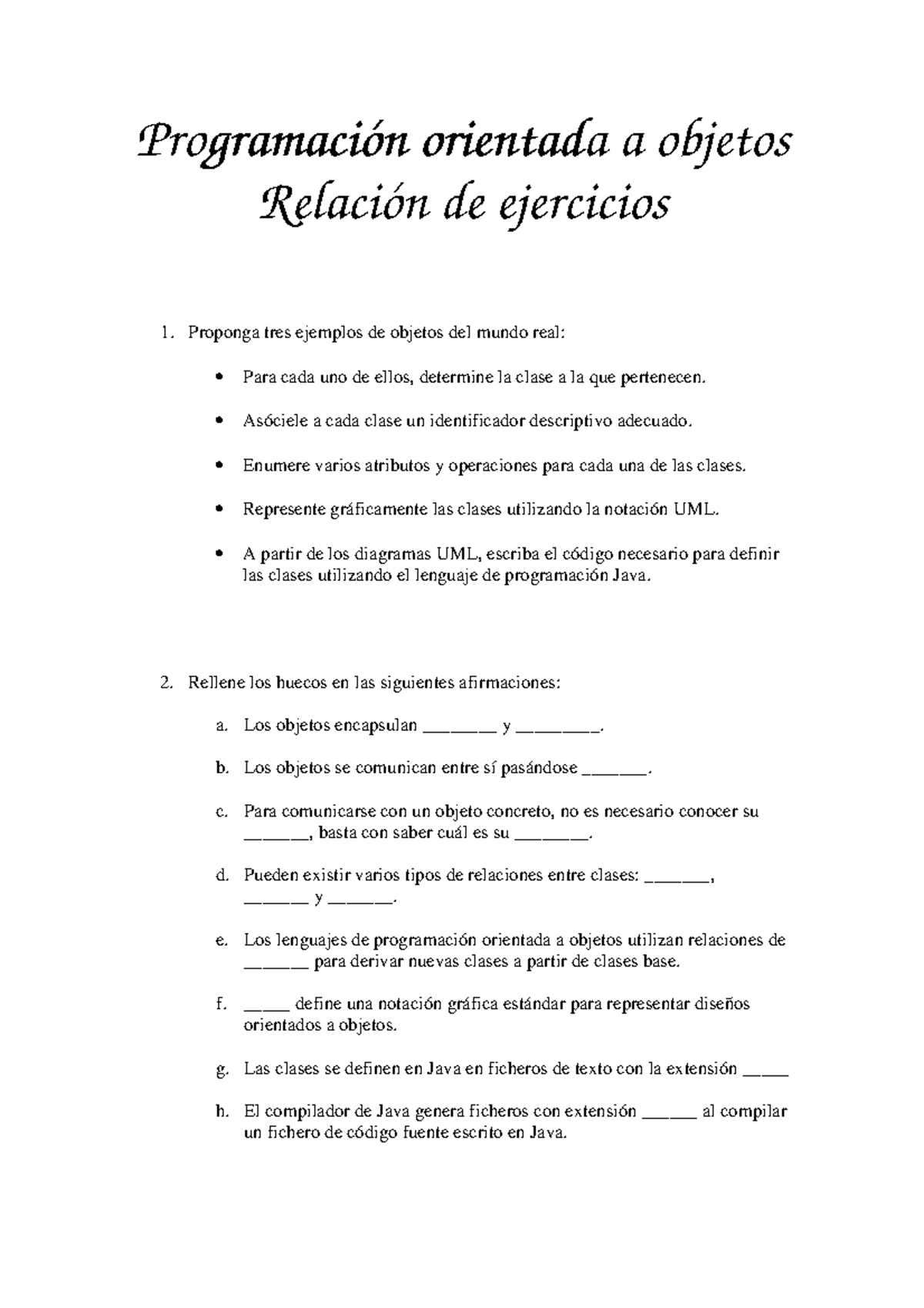 Programación orientada a objetos Relación de ejercicios - Programación ...