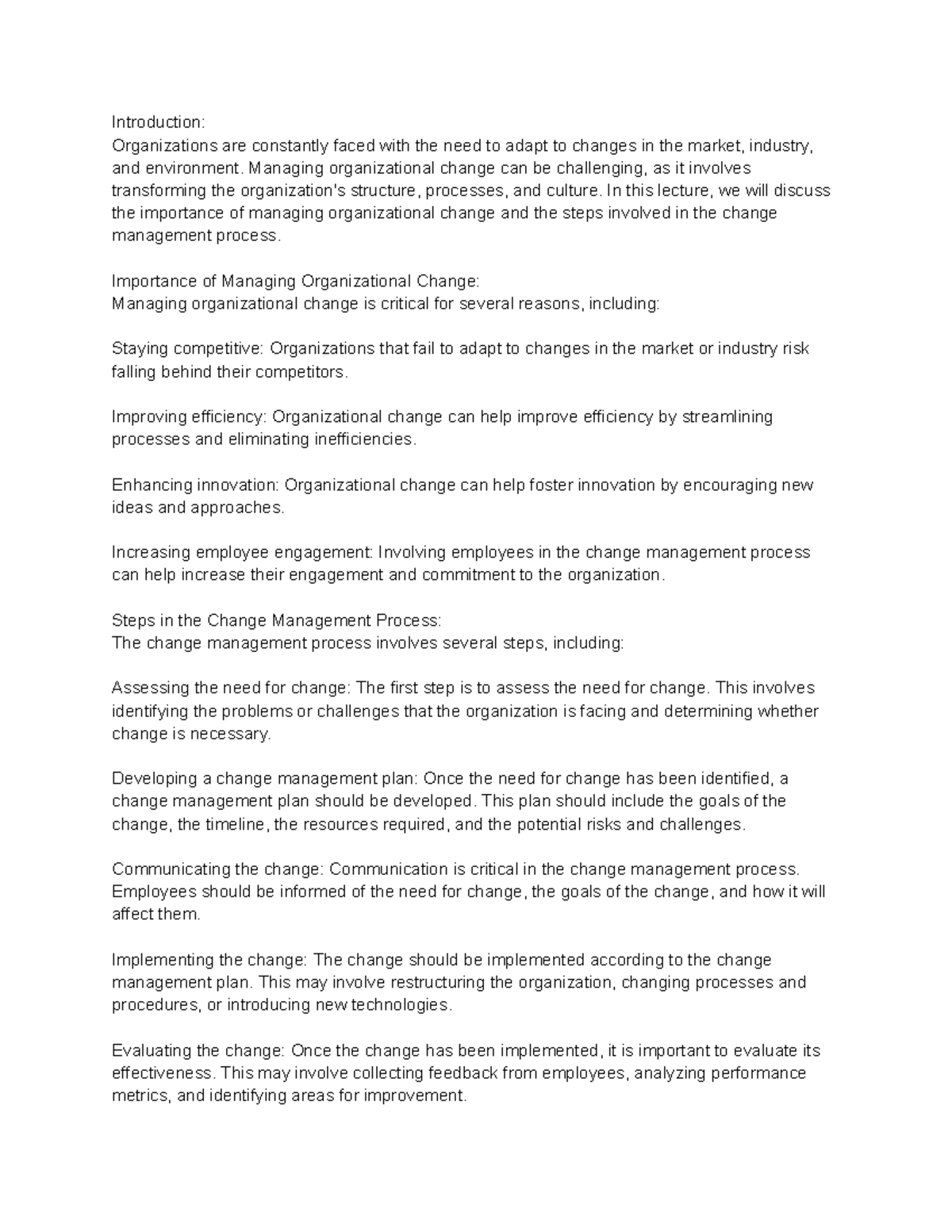 Lecture #56 Managing Organizational Change - Introduction ...