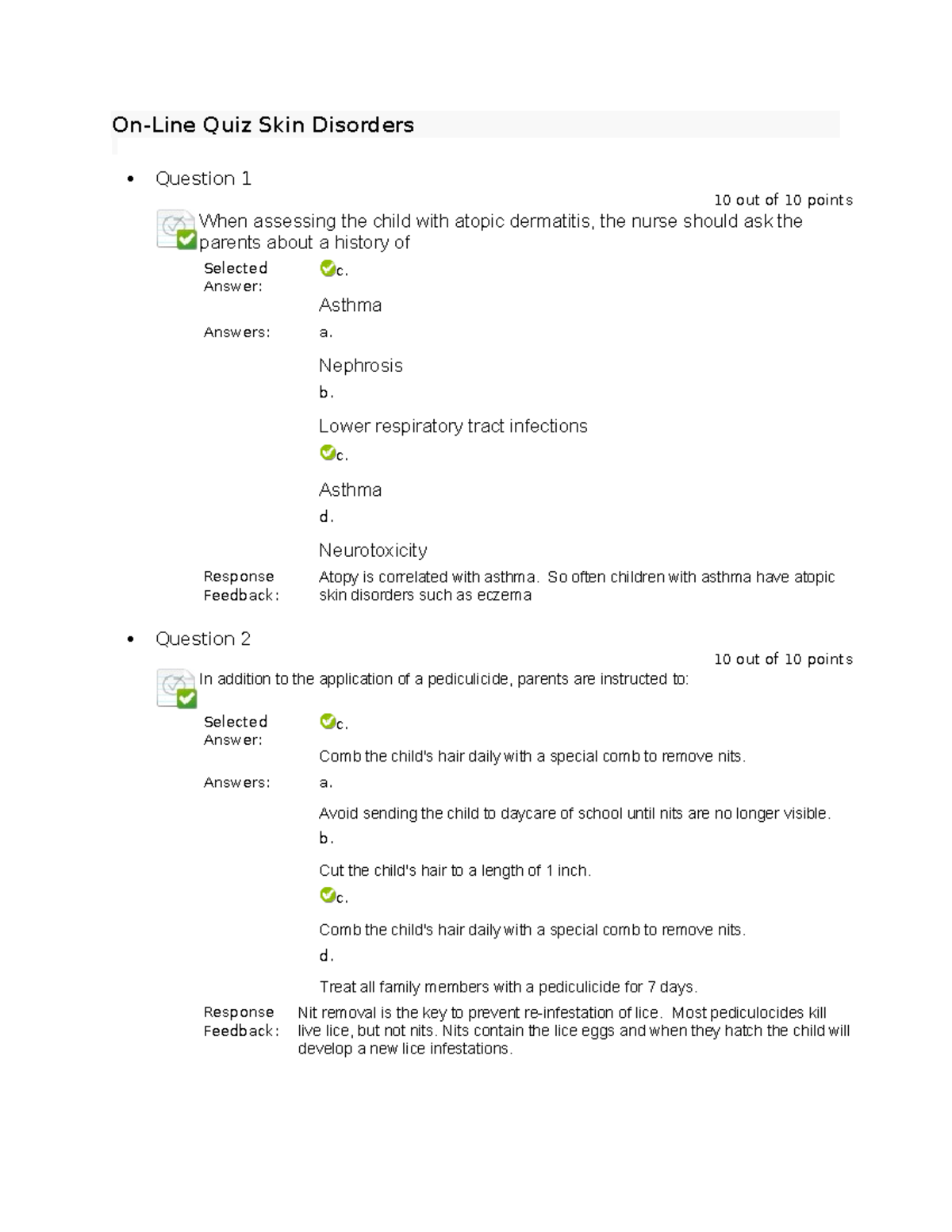 Week 6 skin quiz - different types skin disorders in children - On-Line ...