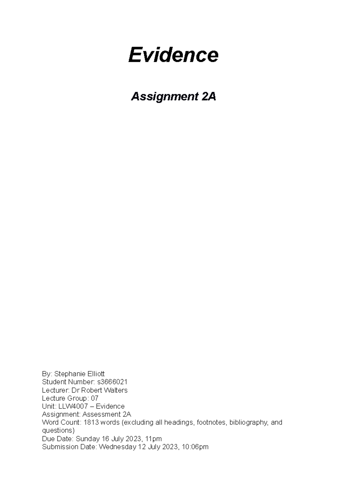 Assessment 2A - Received a mark of D for this assignment - Evidence ...