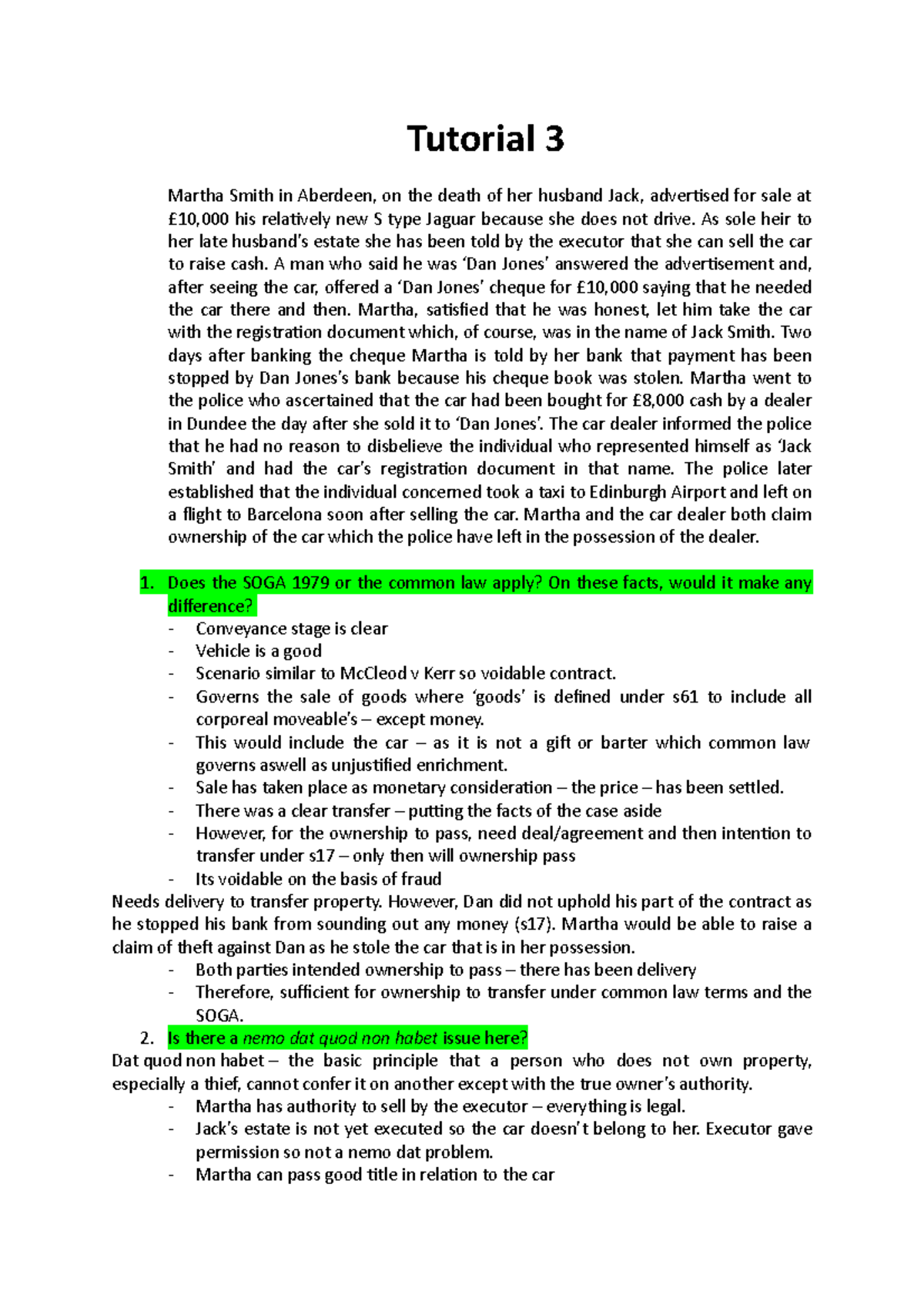 LS2031 Property Law Tutorial 3 2021-22 - Tutorial 3 Martha Smith in Aberdeen, on the death of ...