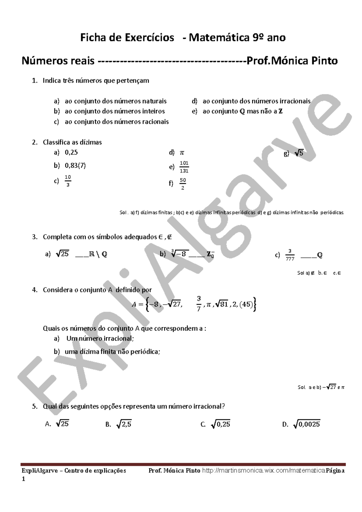 Numeros reais - matematica 12 ano - ExpliAlgarve – Centro de ...