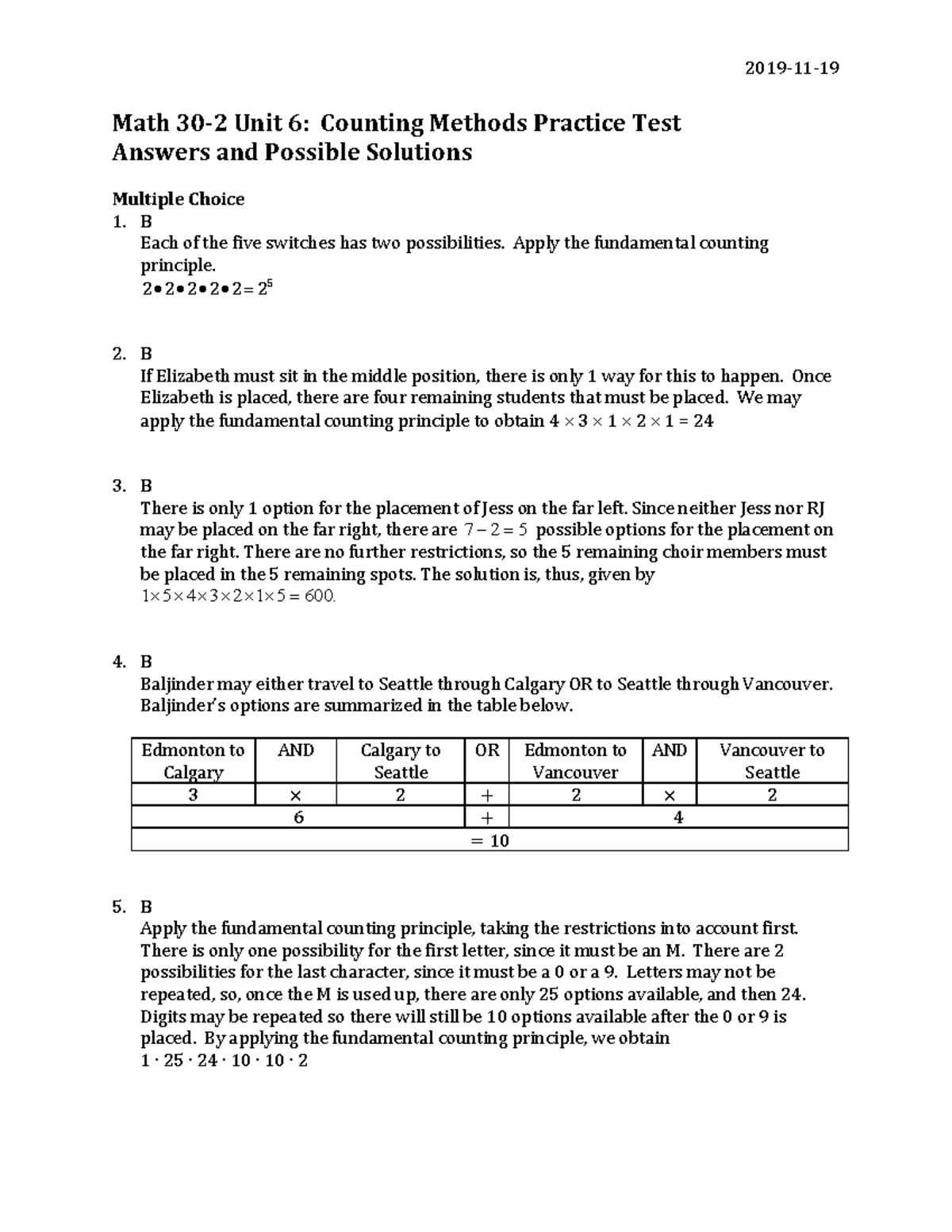 M30-2 Counting Methods Practice Test Answers and Solutions - 2019-11 ...
